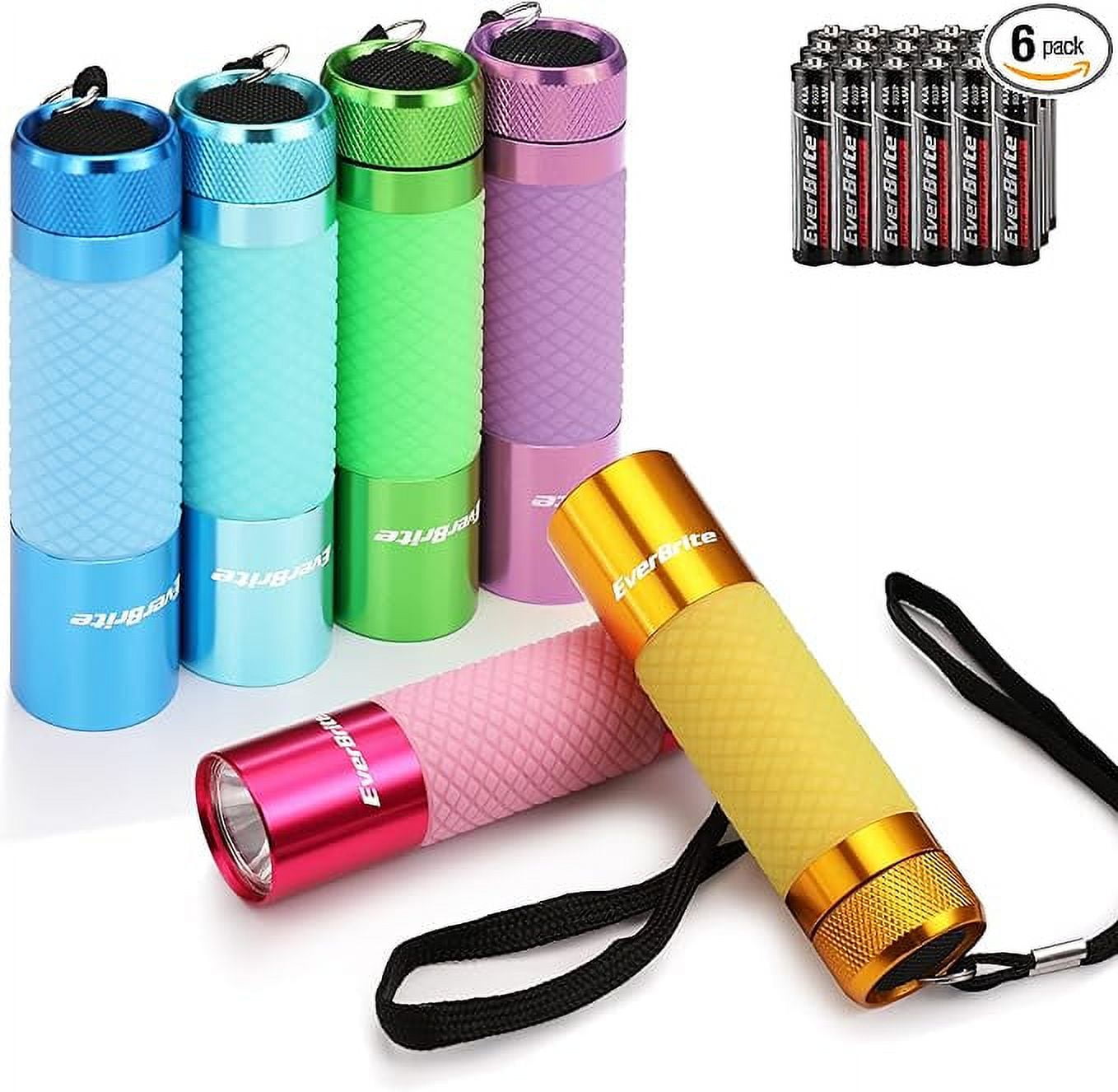 EverBrite 6-Pack Mini Flashlights, Glow in Dark Flashlights, Aluminum ...