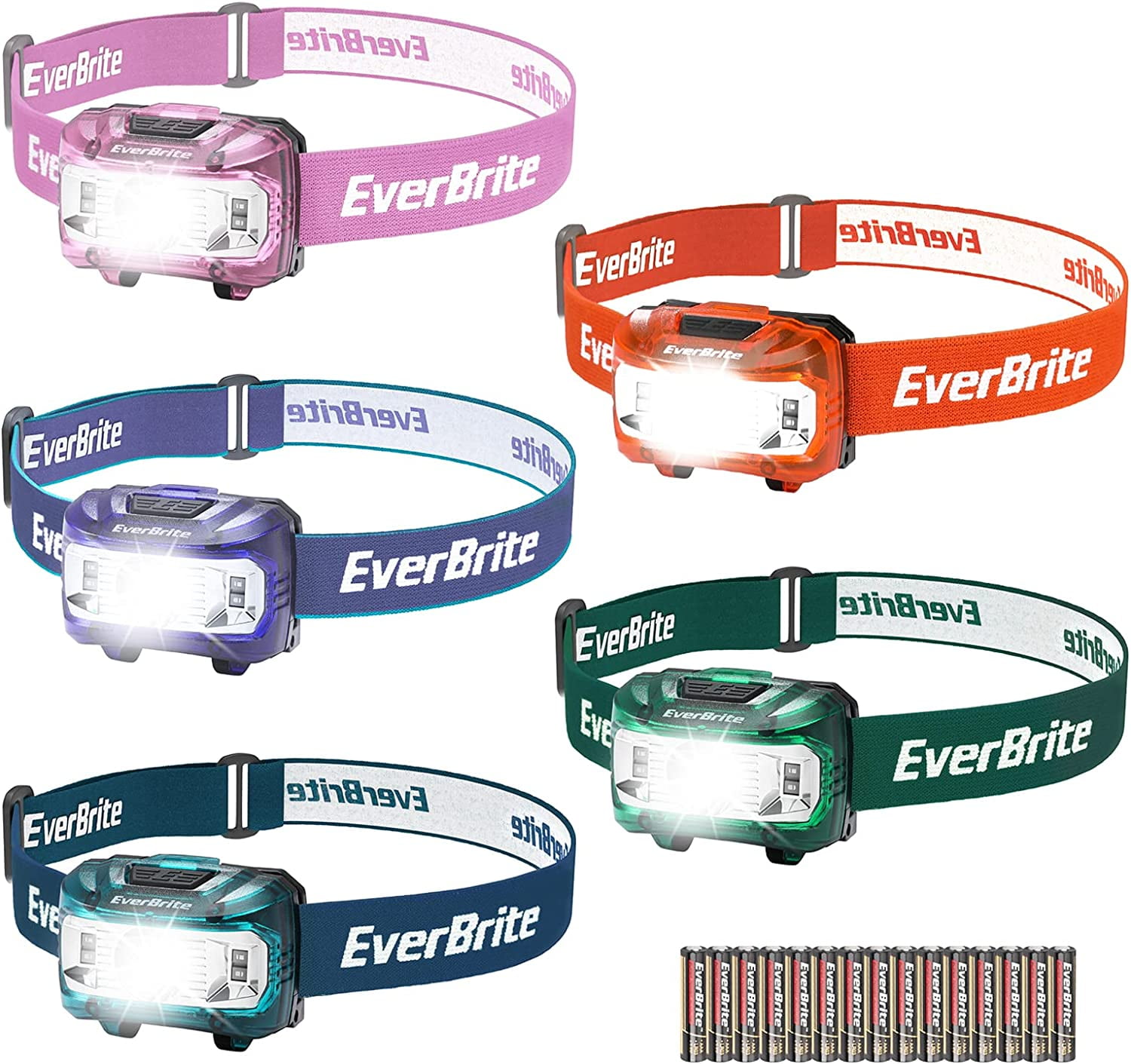 EverBrite Headlamp, 5 Pack Kids Headlamp with Red Light and Memory Function, Head Lamp for ...