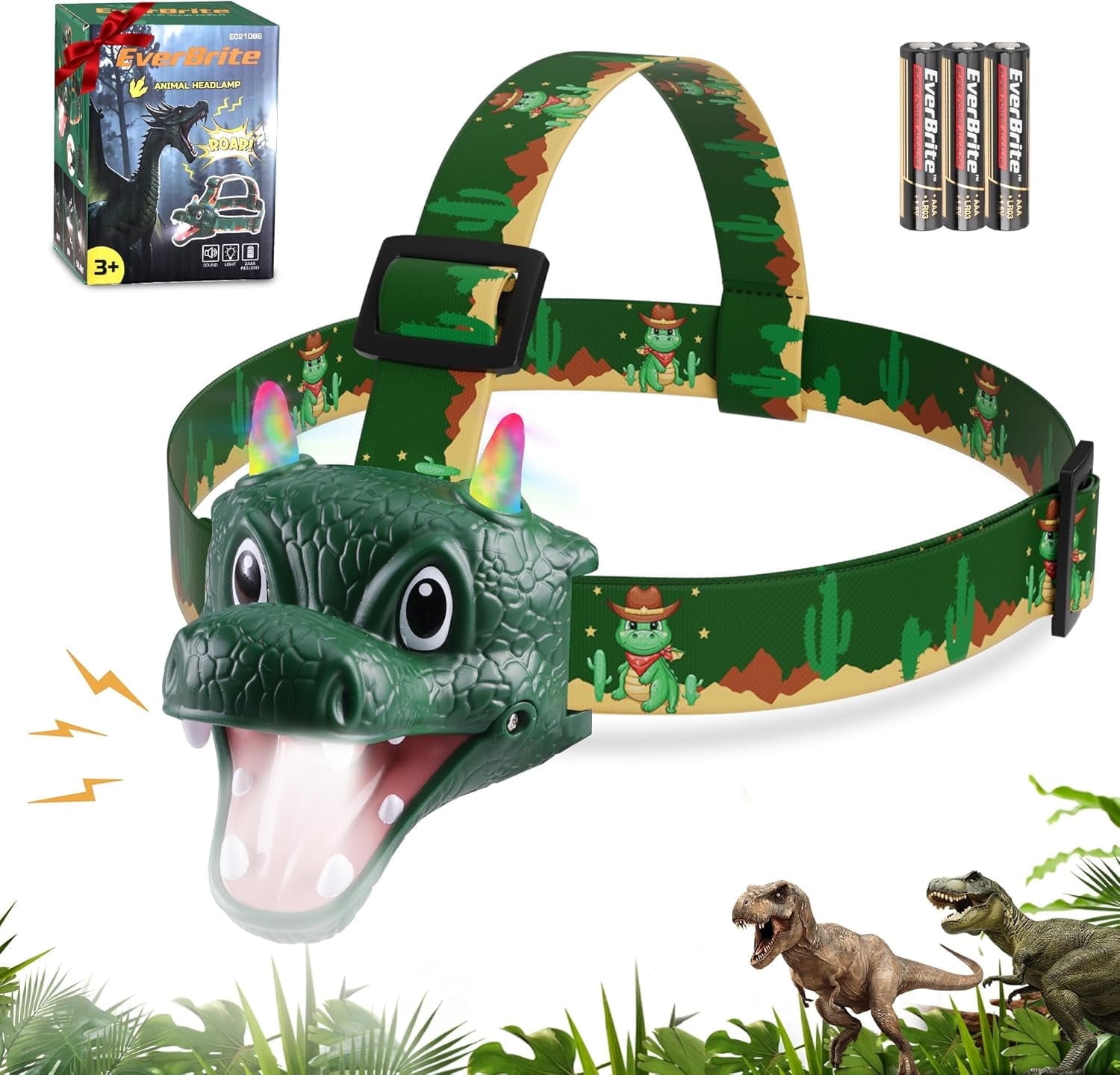 EverBrite Kids Dragon Headlamp with RGB Lights, LED Head Lamp with Roar ...