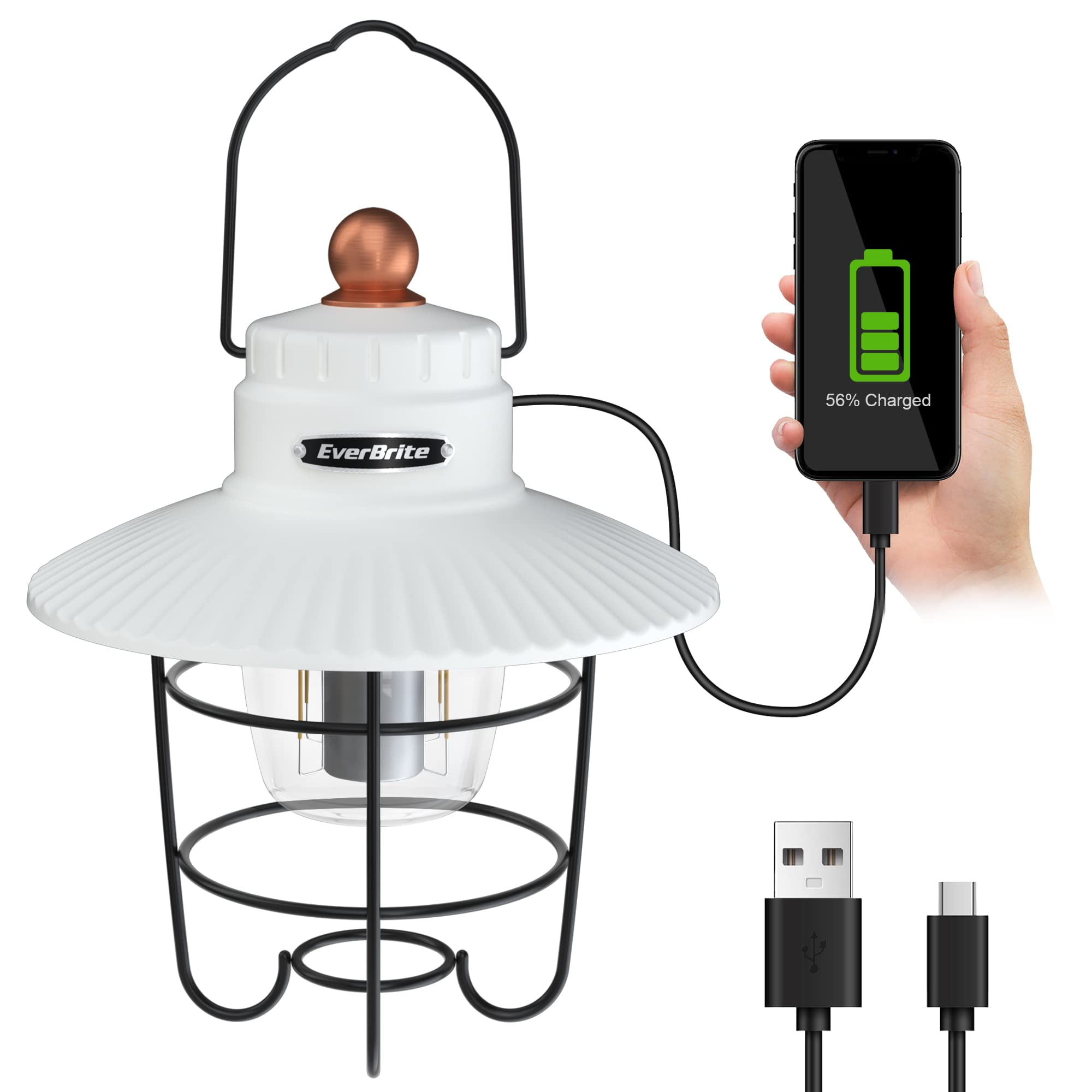 EverBrite LED Camping Lantern, USB C Rechargeable Lantern with 3 Light ...