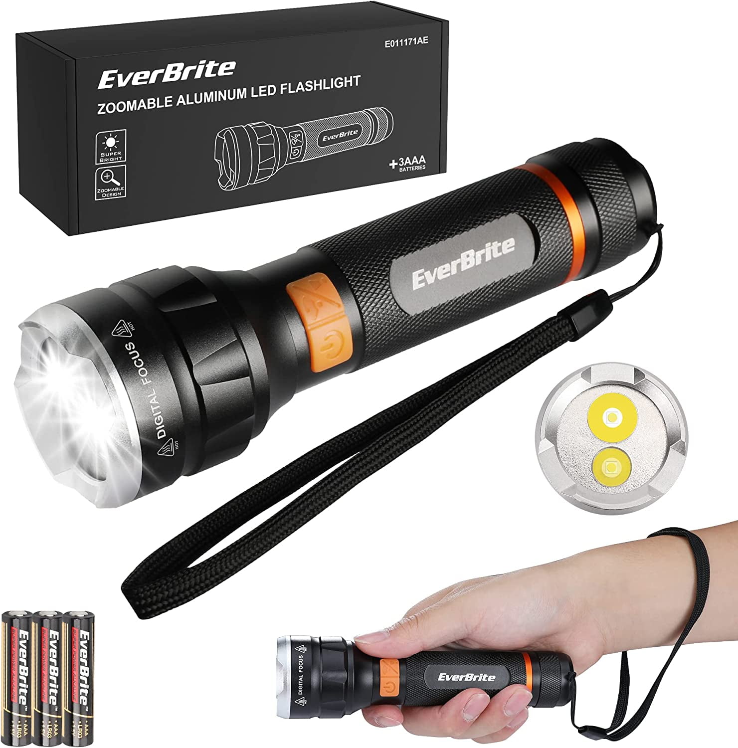 EverBrite LED Flashlight High Lumens, Super Bright, Zoomable Aluminum ...