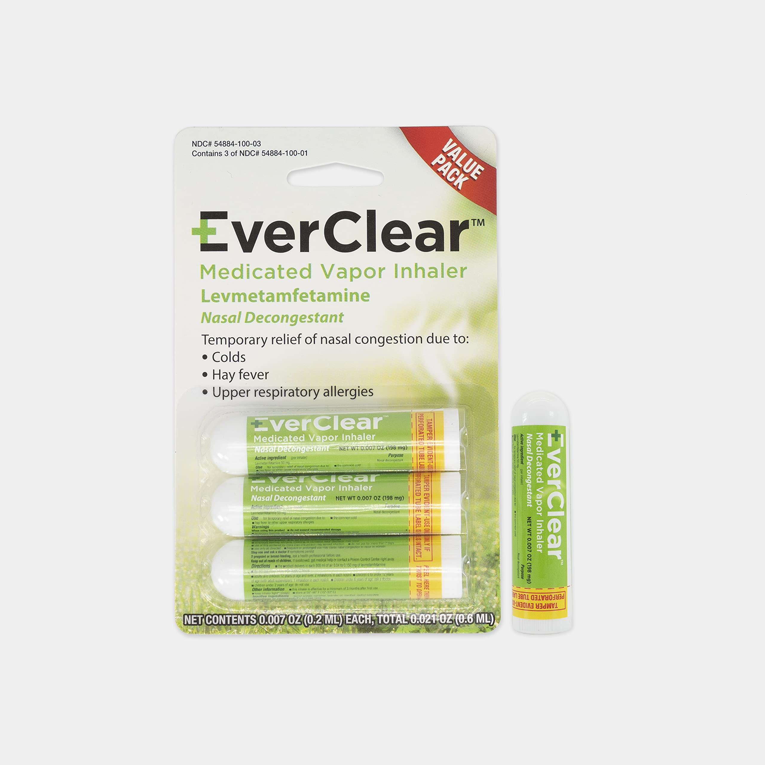 EverClear Medicated Vapor Inhaler, Nasal Decongestant for Colds, Hay ...