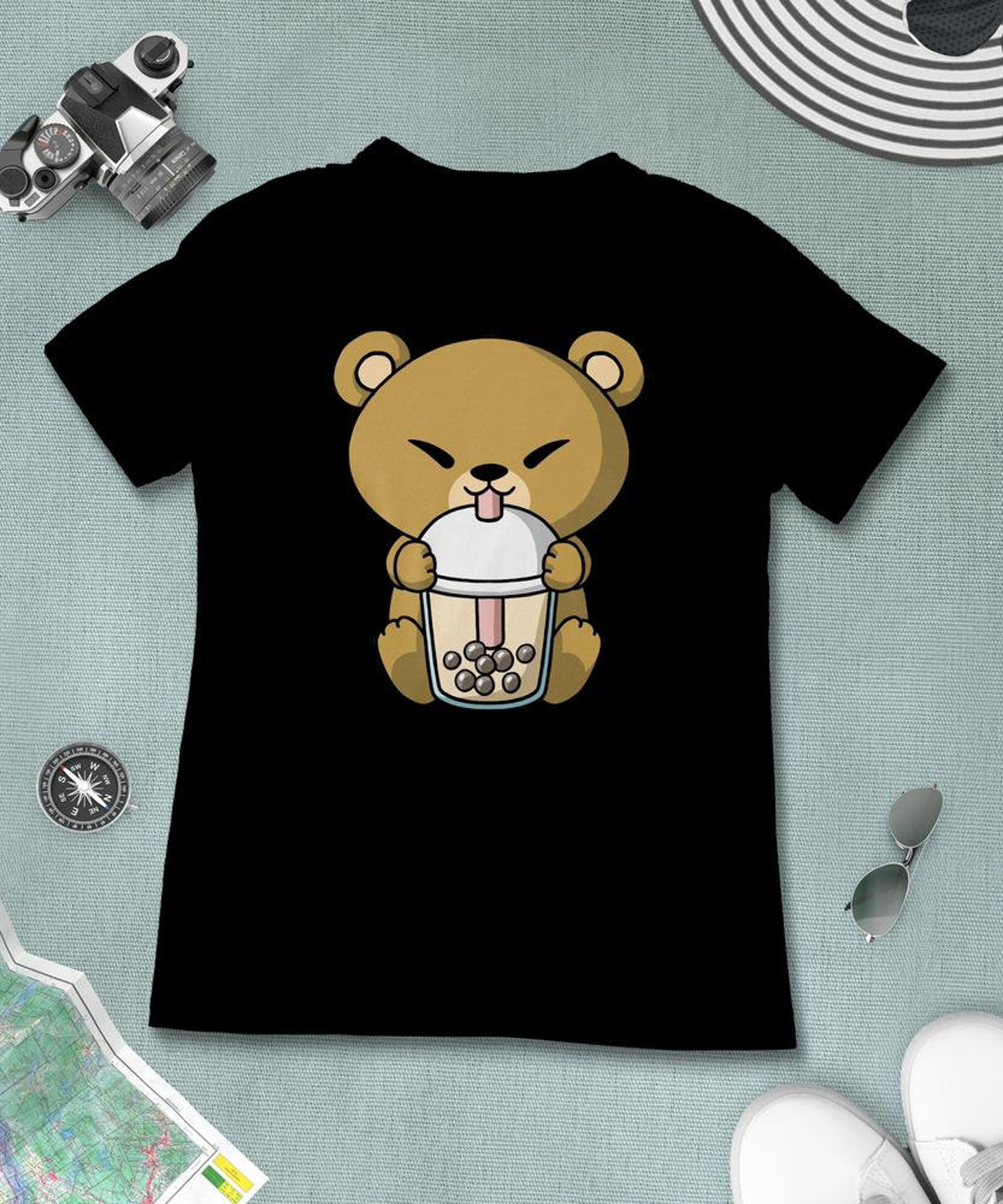 EverFind Boba Milk Tea Bear T-Shirt, Funny Boba Milk Tea Shirt, Bubble ...