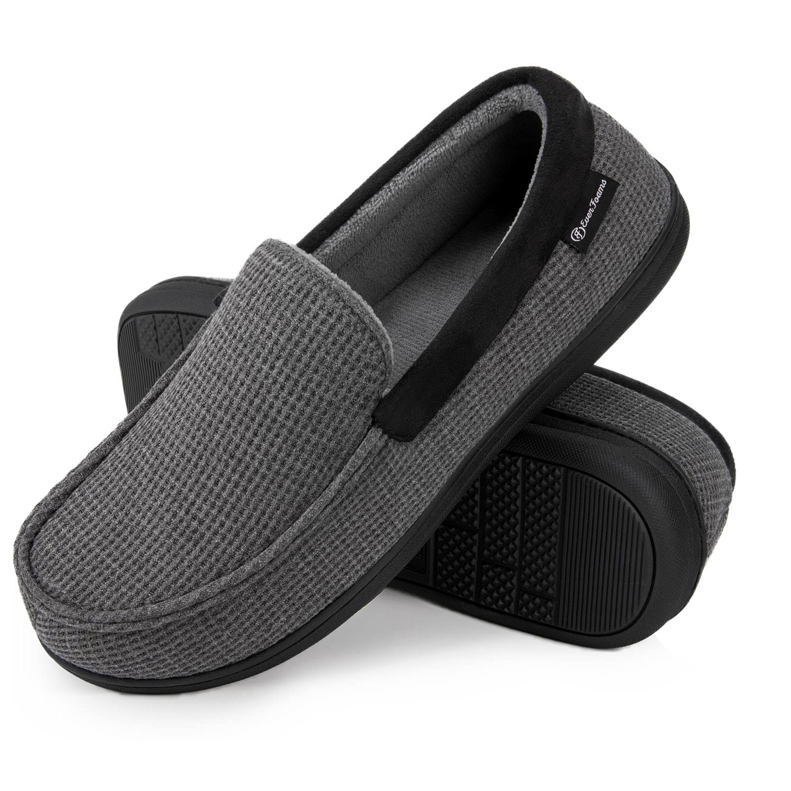 EverFoams Men's Memory Foam Moccasin Slippers, Terry Cloth, Anti-Skid ...