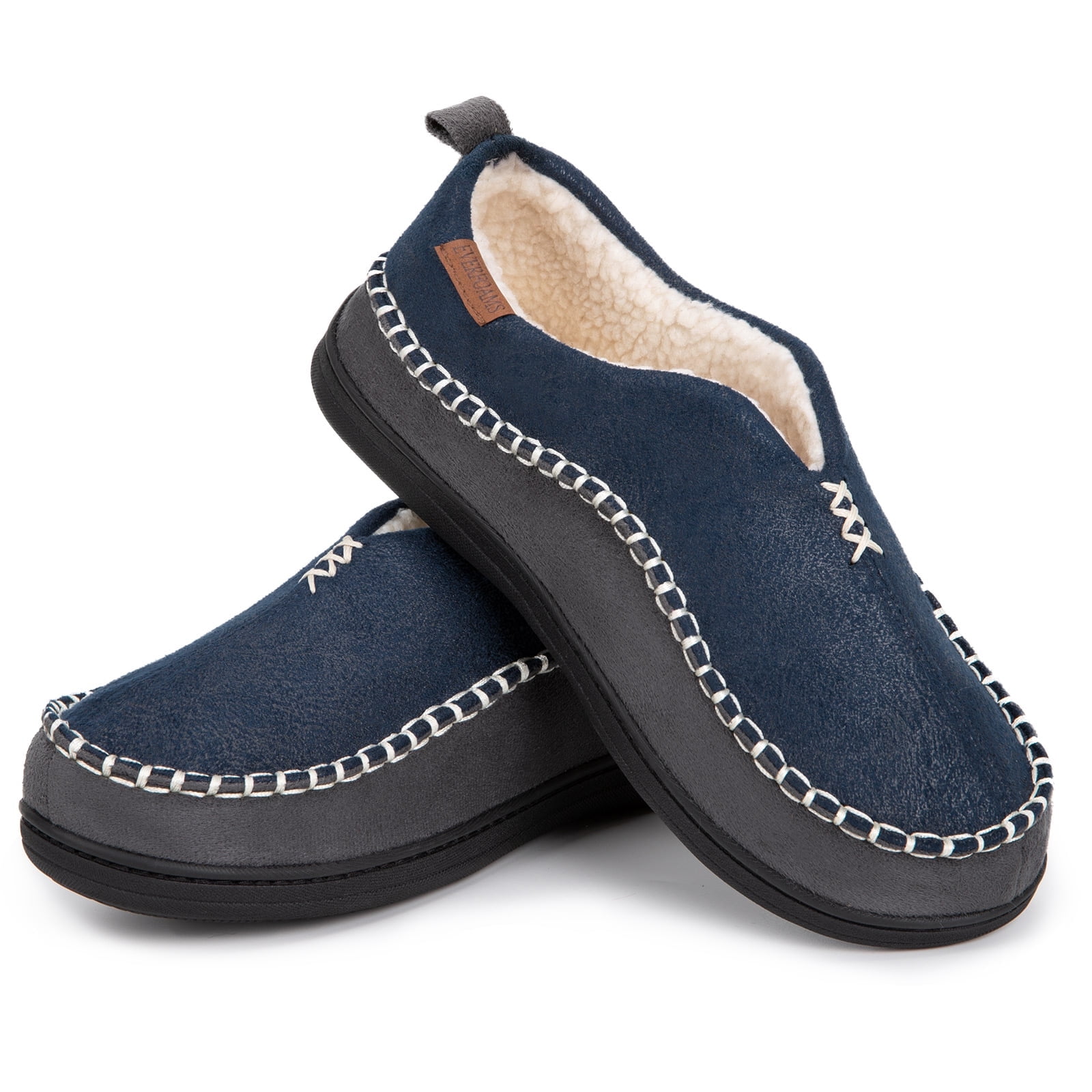 EverFoams Men's Micro Suede Moccasin Slippers with Sherpa Lining ...