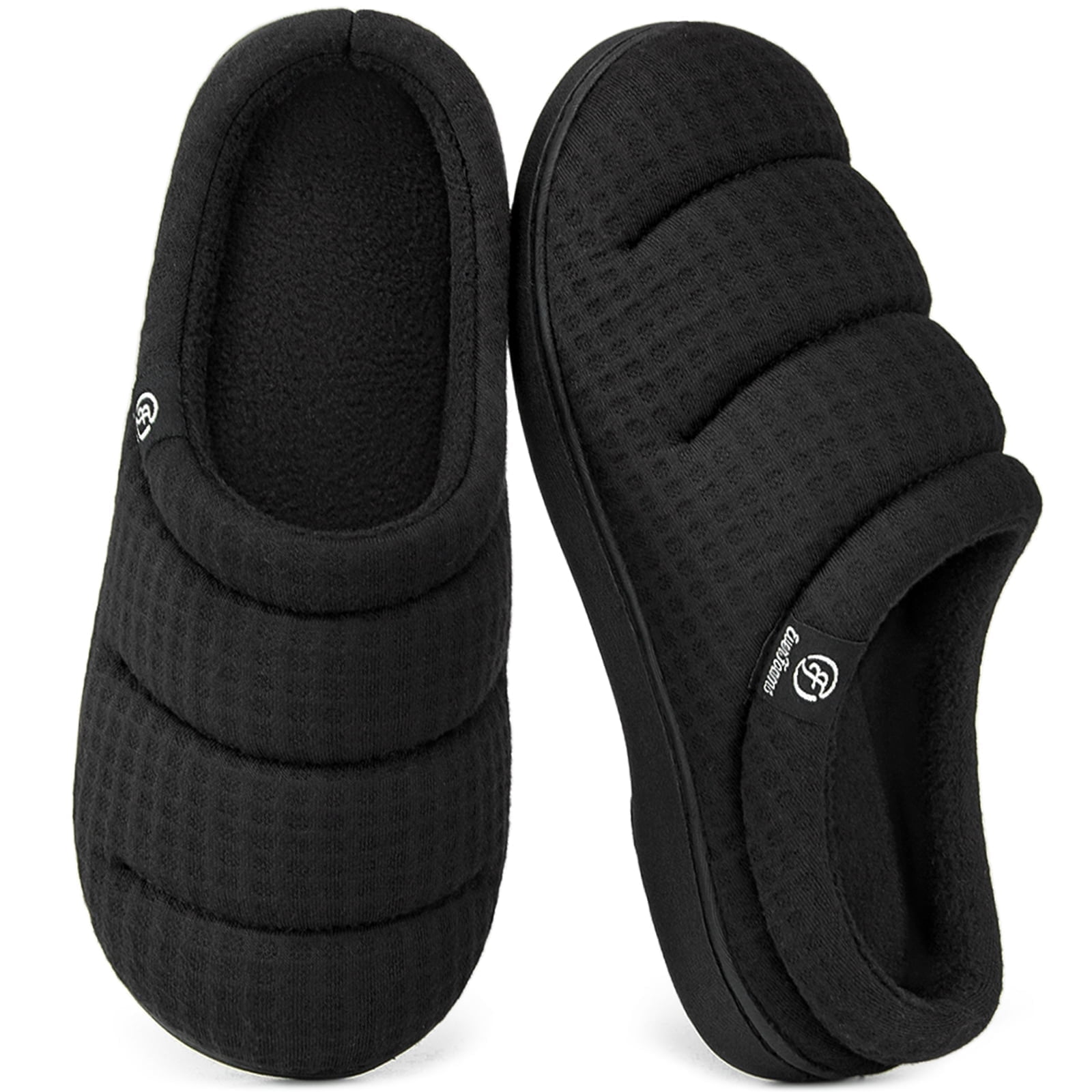 EverFoams, Women's Cozy Waffle Slippers, Dark Black, US 7-8 - Walmart.com