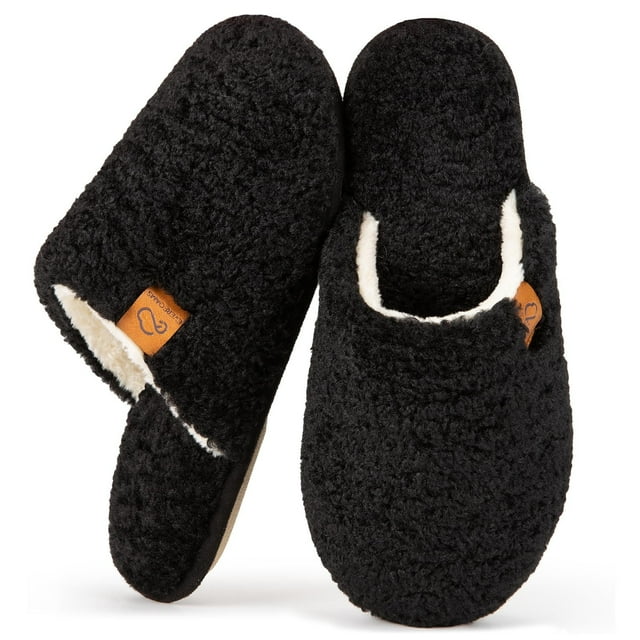 Womens Fuzzy Wool Like Memory Foam Slip On House Slippers Cozy Soft