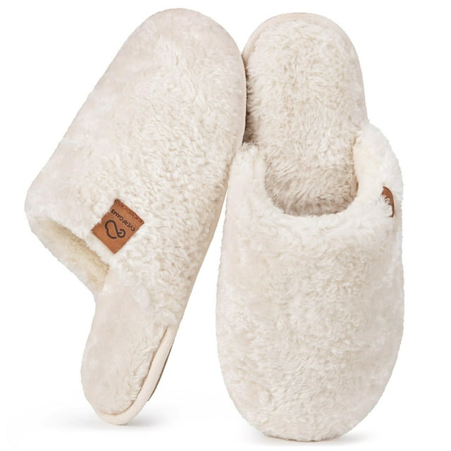 Womens Fuzzy Wool Like Memory Foam Slip On House Slippers Cozy Soft