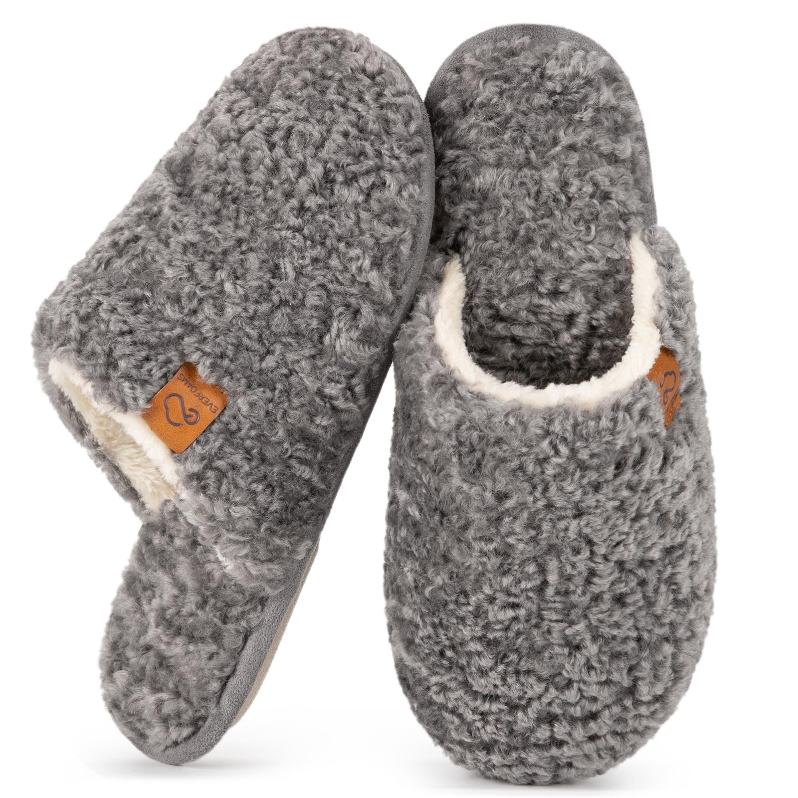 Women's Fuzzy Wool-Like Memory Foam Slip on House Slippers Cozy Soft ...
