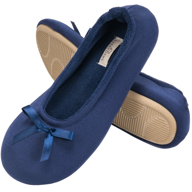 EverFoams Women's Satin Memory Foam Ballerina Slippers with Indoor ...