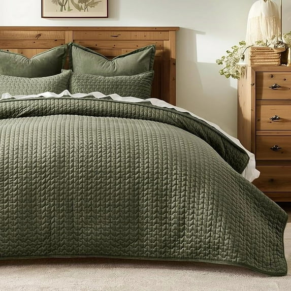 EverGrace Luxury Velvet Quilt Set King Size 3 Piece, Soft Cross-Stitch ...