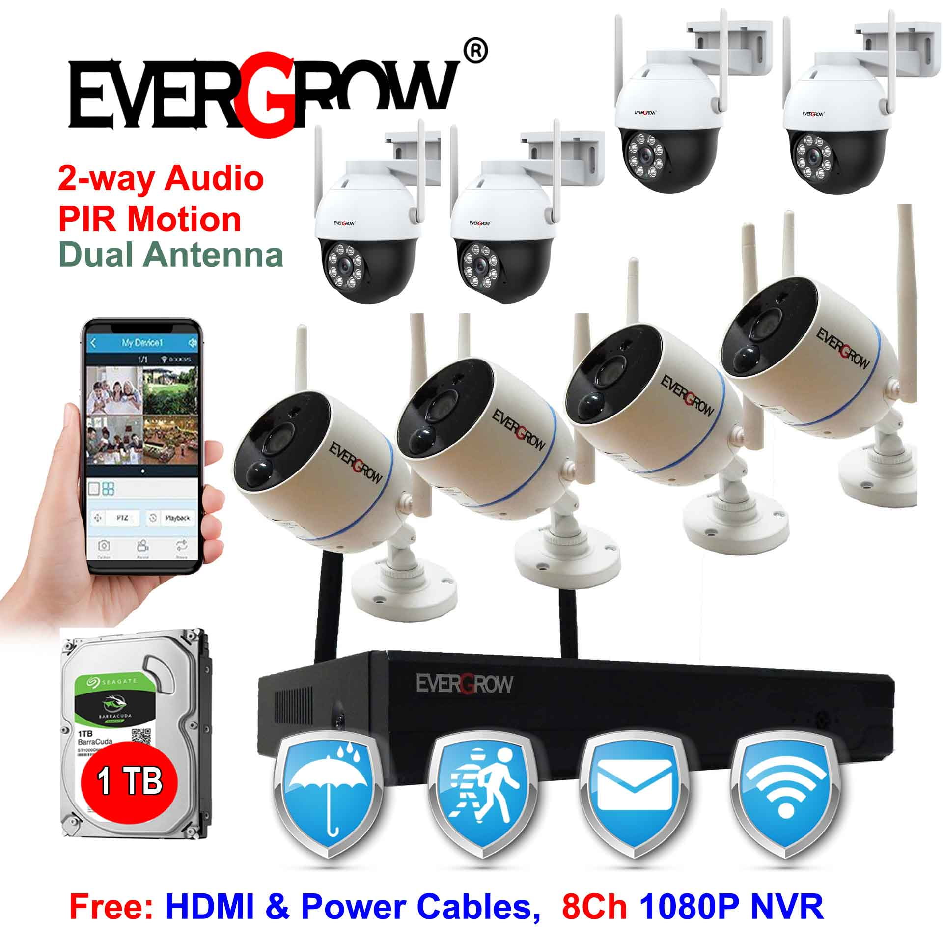EverGrow 10 Channels 3MP Wireless Security Camera System, with 4 Bullet ...