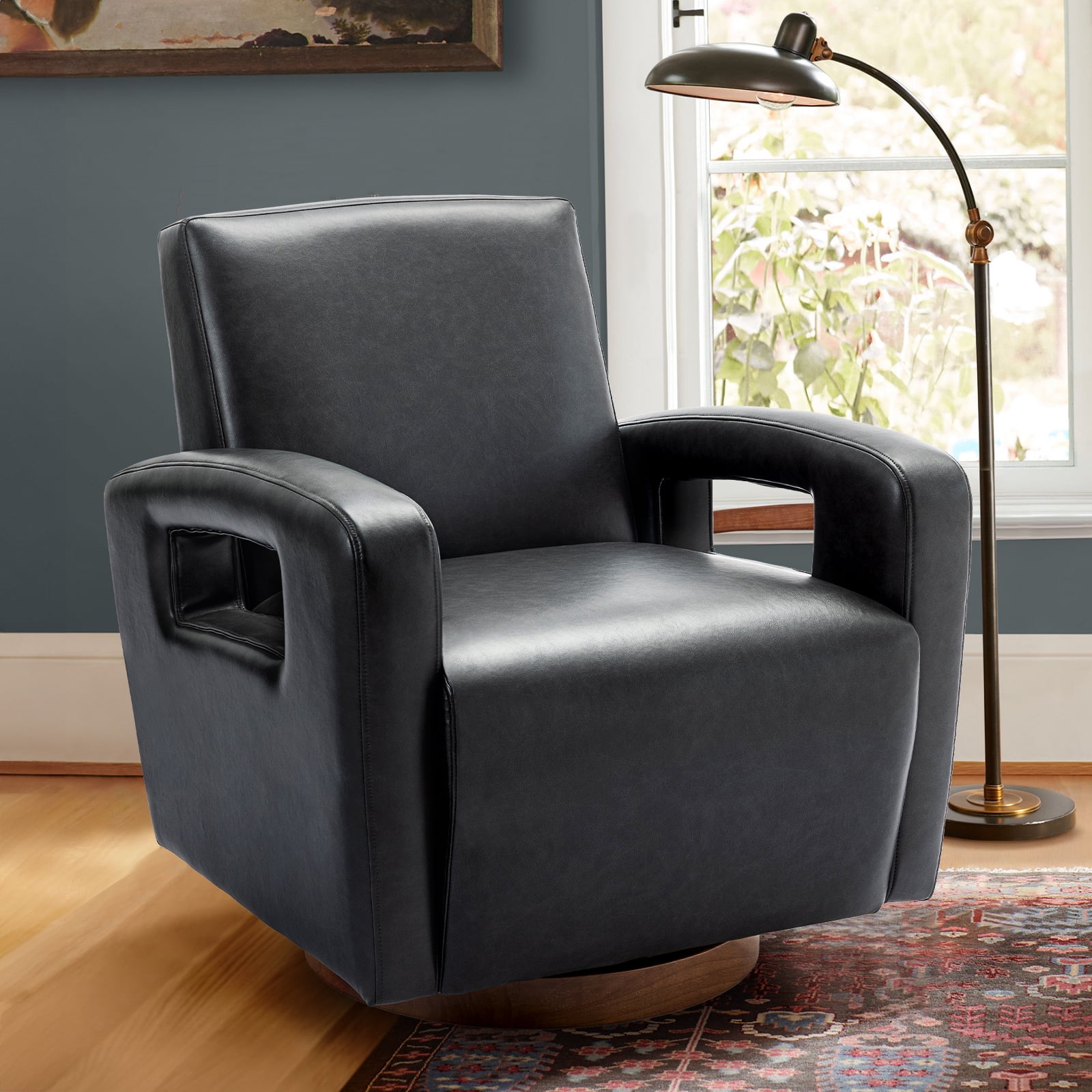 EverPick Modern Swivel Accent Chair - Faux Leather Armchair with Solid ...