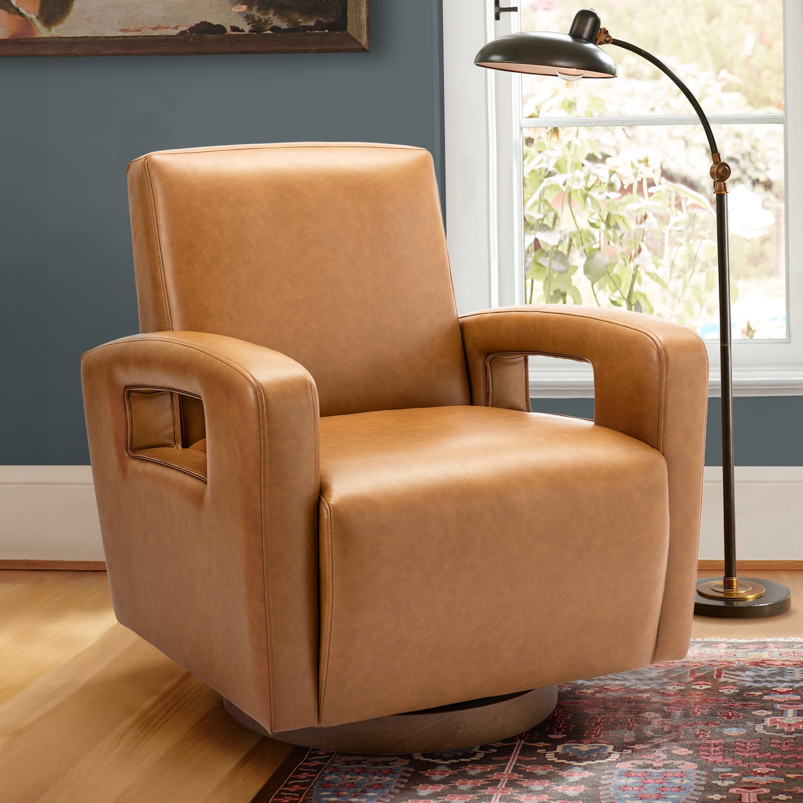 EverPick Modern Swivel Accent Chair - Faux Leather Armchair with Solid ...