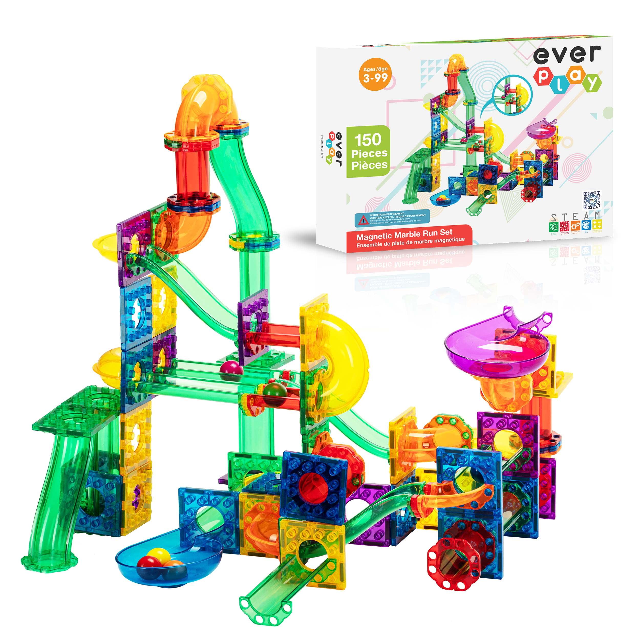 EverPlay 150-Piece Marble Race Track Set, Magnetic Building Blocks, STEM Toy for Toddlers and ...