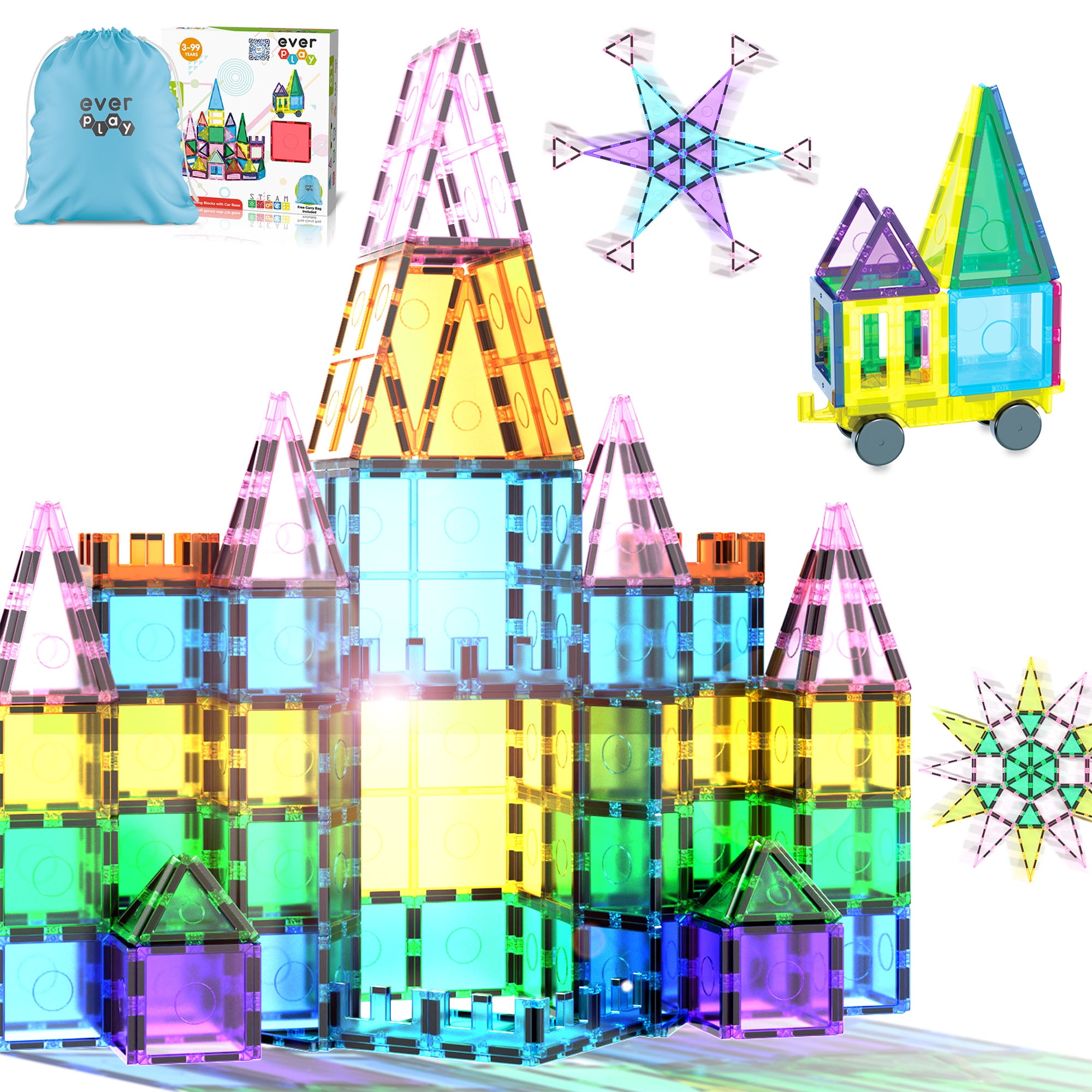 EverPlay 61 PC Magnetic Tiles, Magnetic Building Blocks for Kids ...