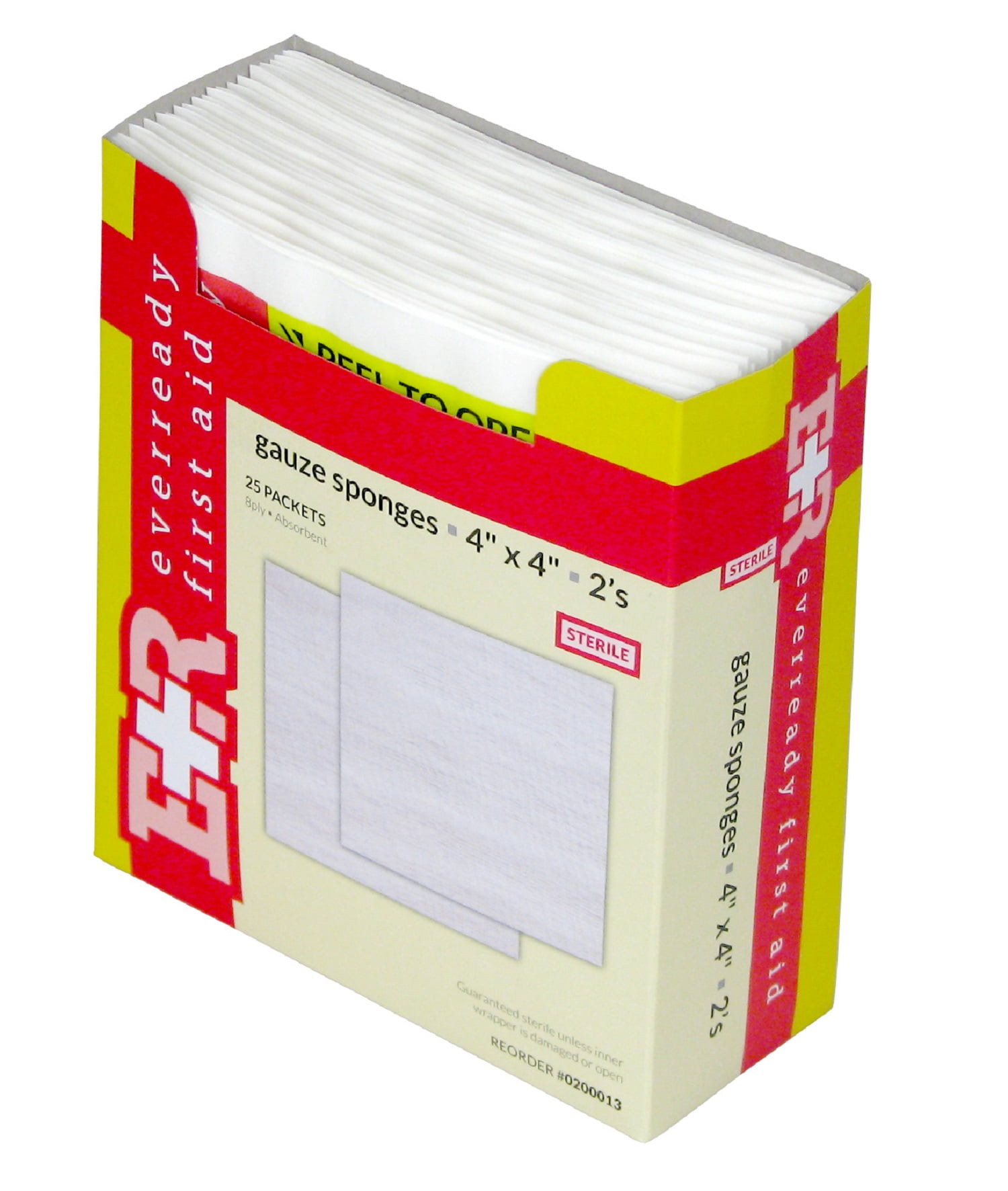EverReady First Aid Sterile Gauze Sponges 4" x 4" 8 Ply 2/pk -Box of 25 ...
