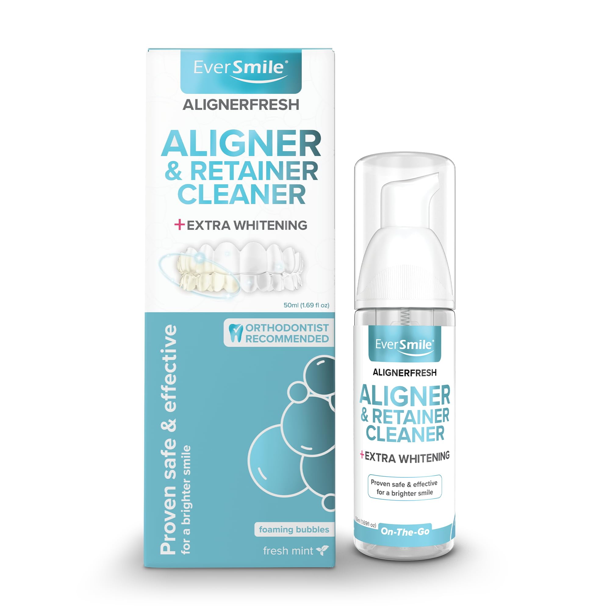 EverSmile AlignerFresh Extra Whitening Foam – Cleaner Compatible with All Clear Aligners and ...