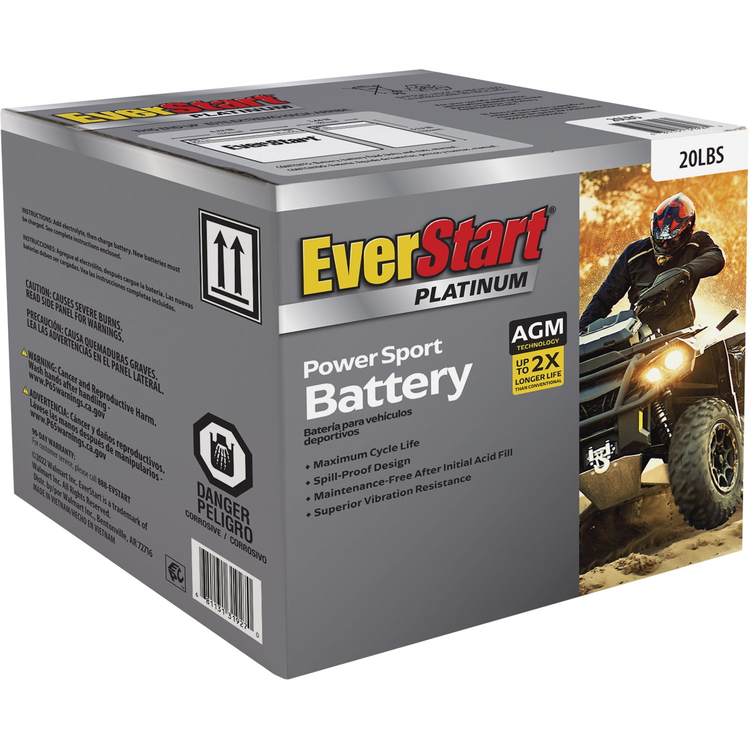 Free Shipping! EverStart AGM PowerSport Battery, Group Size 20LBS, 12V ...