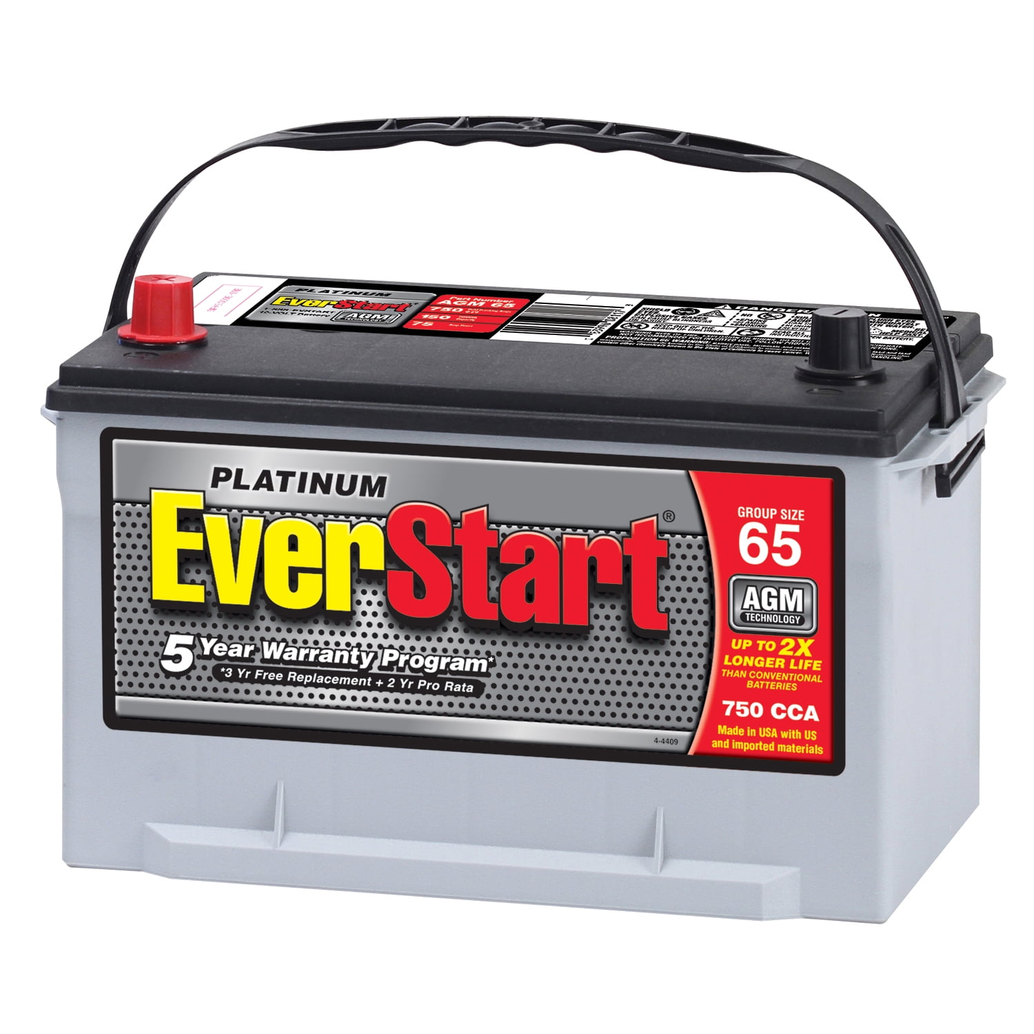 EverStart Platinum AGM 12 Volt Automotive Battery, Group Size 65, 750 ...