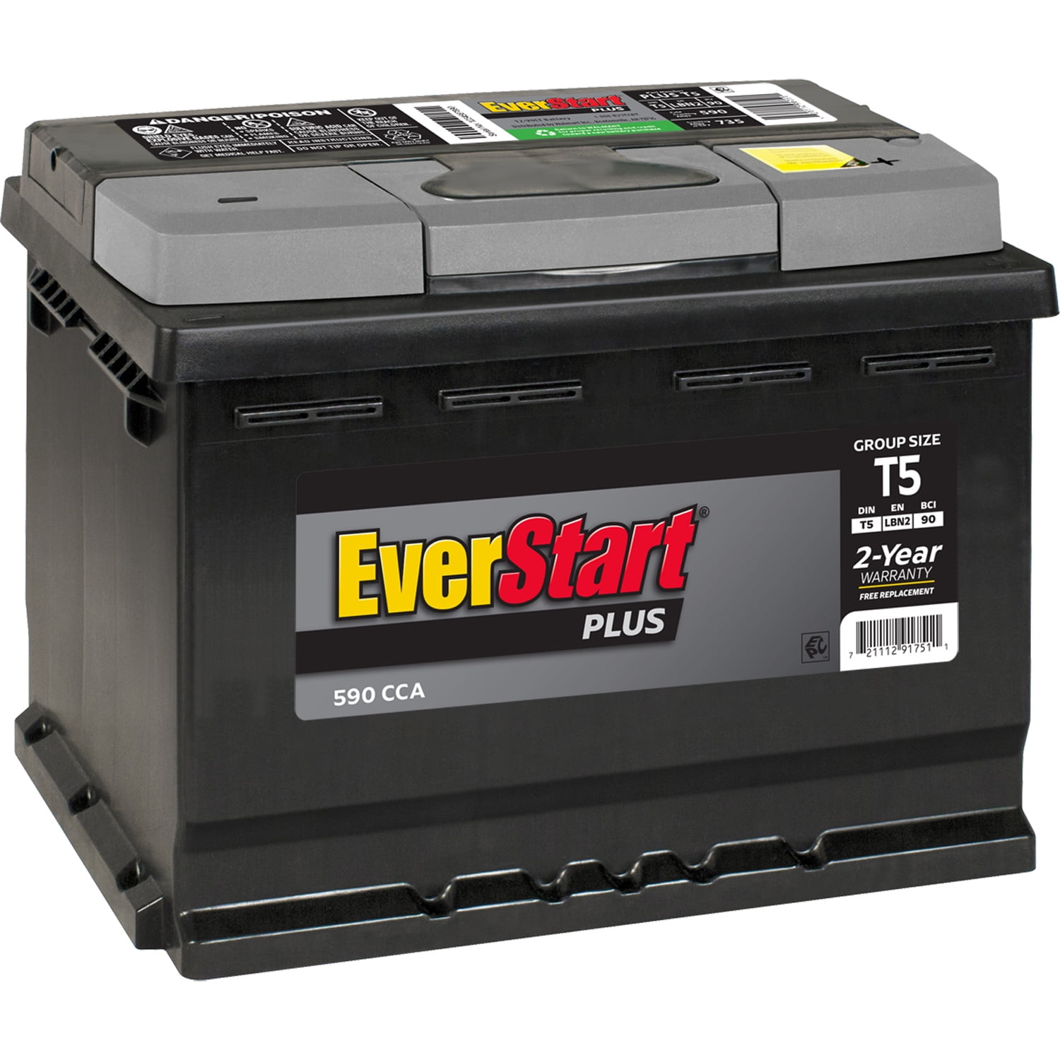 EverStart Plus Lead Acid Automotive Battery, Group Size T5 12 Volt, 590 ...