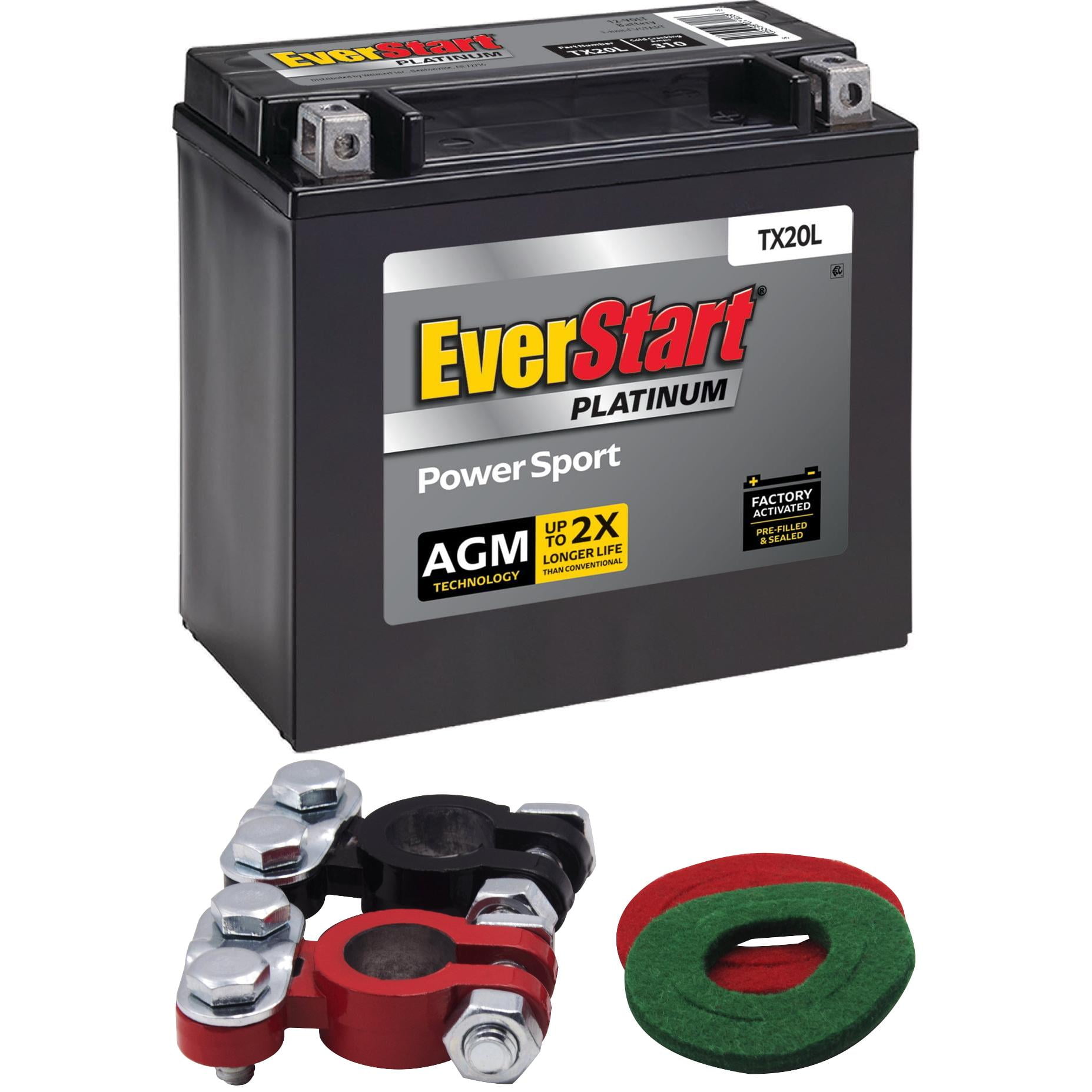 EverStart Premium AGM Power Sport Battery, Group Size TX20L 12 Volt ...