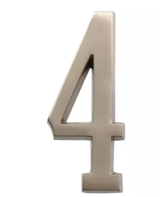 Everbilt 4 in. Satin Nickel Flush Mount Self-Adhesive House Number 4 ...