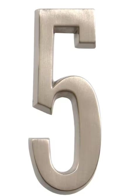 Everbilt 4 in. Satin Nickel Flush Mount Self-Adhesive House Number 5 ...