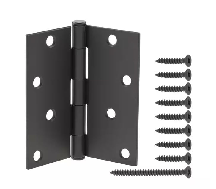 Everbilt 4 in. Square Radius Matte Black Squeak-Free Door Hinge ...