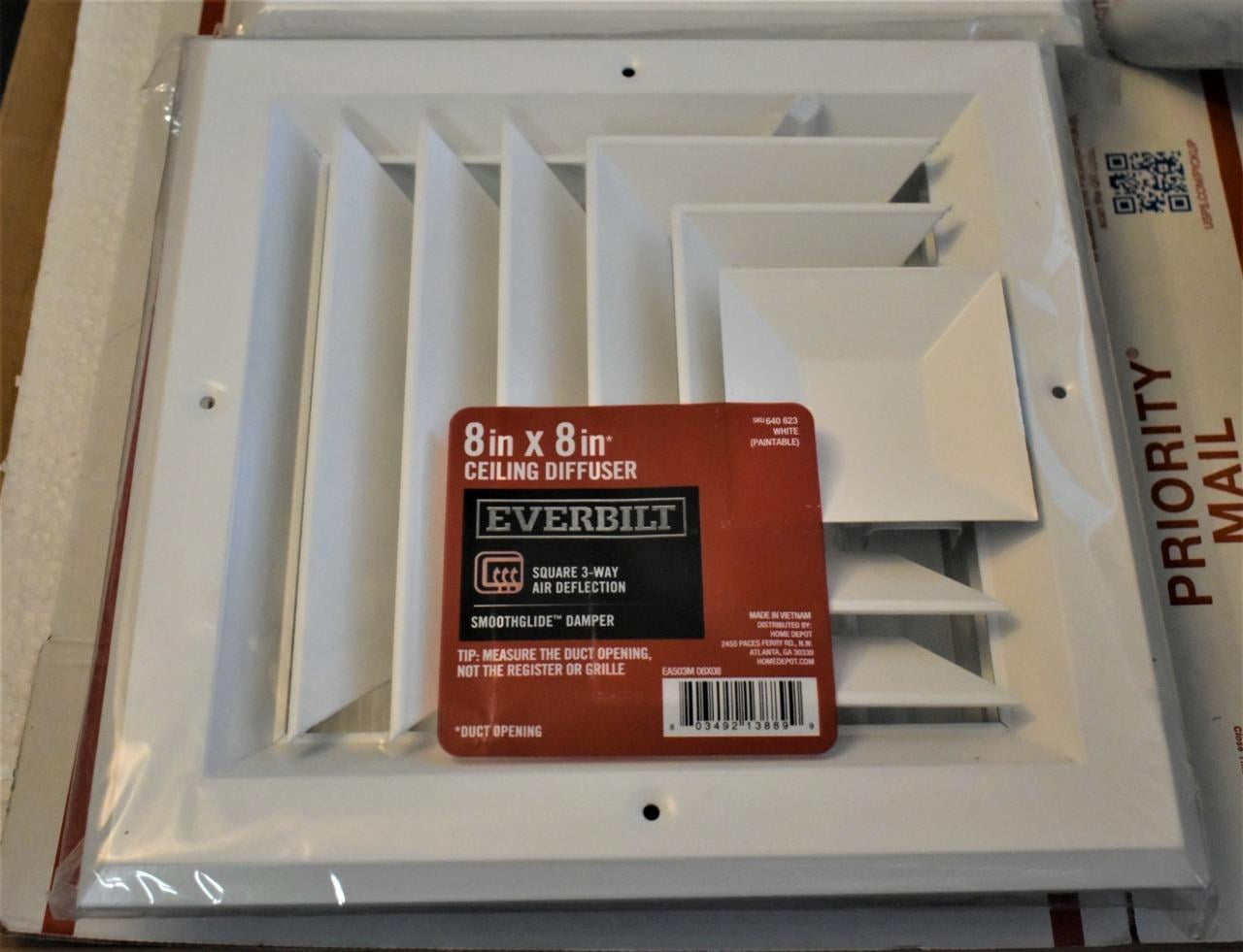 Everbilt 8 in. x 8 in. Ceiling Diffuser Square 3-Way Air Deflection ...