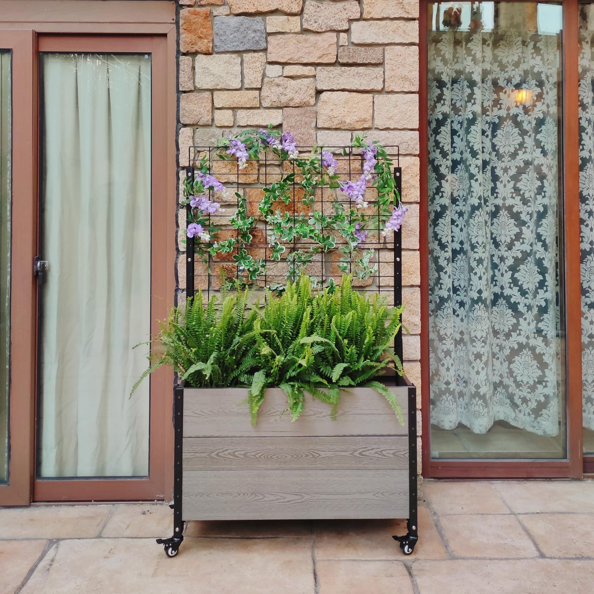 Everbloom K2121G Mobile Deep Trough 36" x 12" x 60" Gray Wood and Steel ...