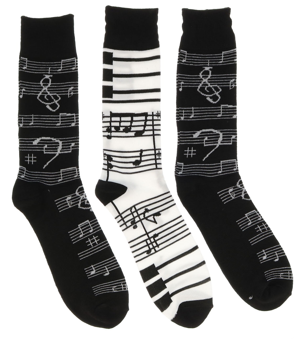 Everbright Men's One Size Music Theme Crew Socks, 3 Pack (Two Black ...
