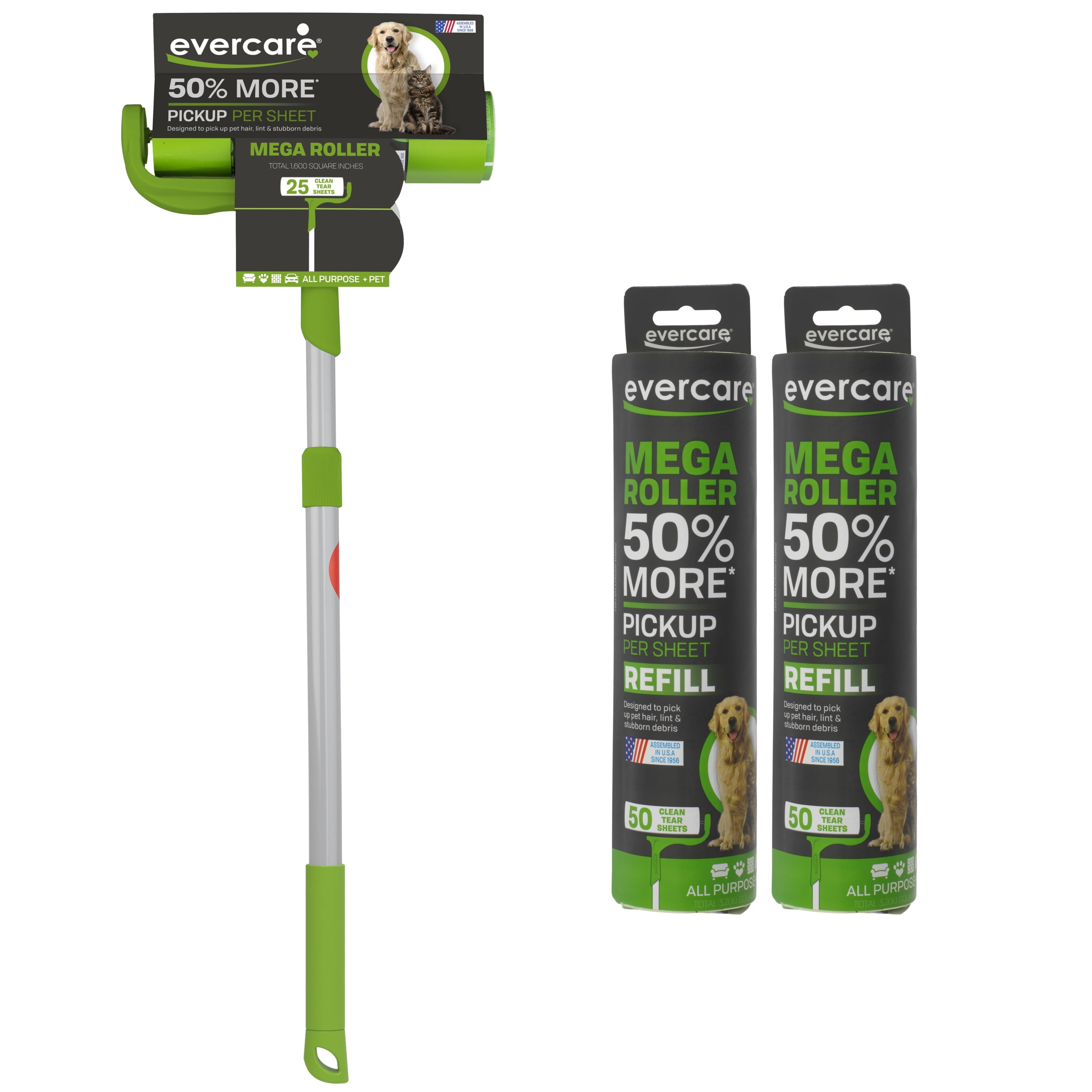 Evercare Refillable Mega Lint Roller with 10-inch Wide Surface, 125 ...