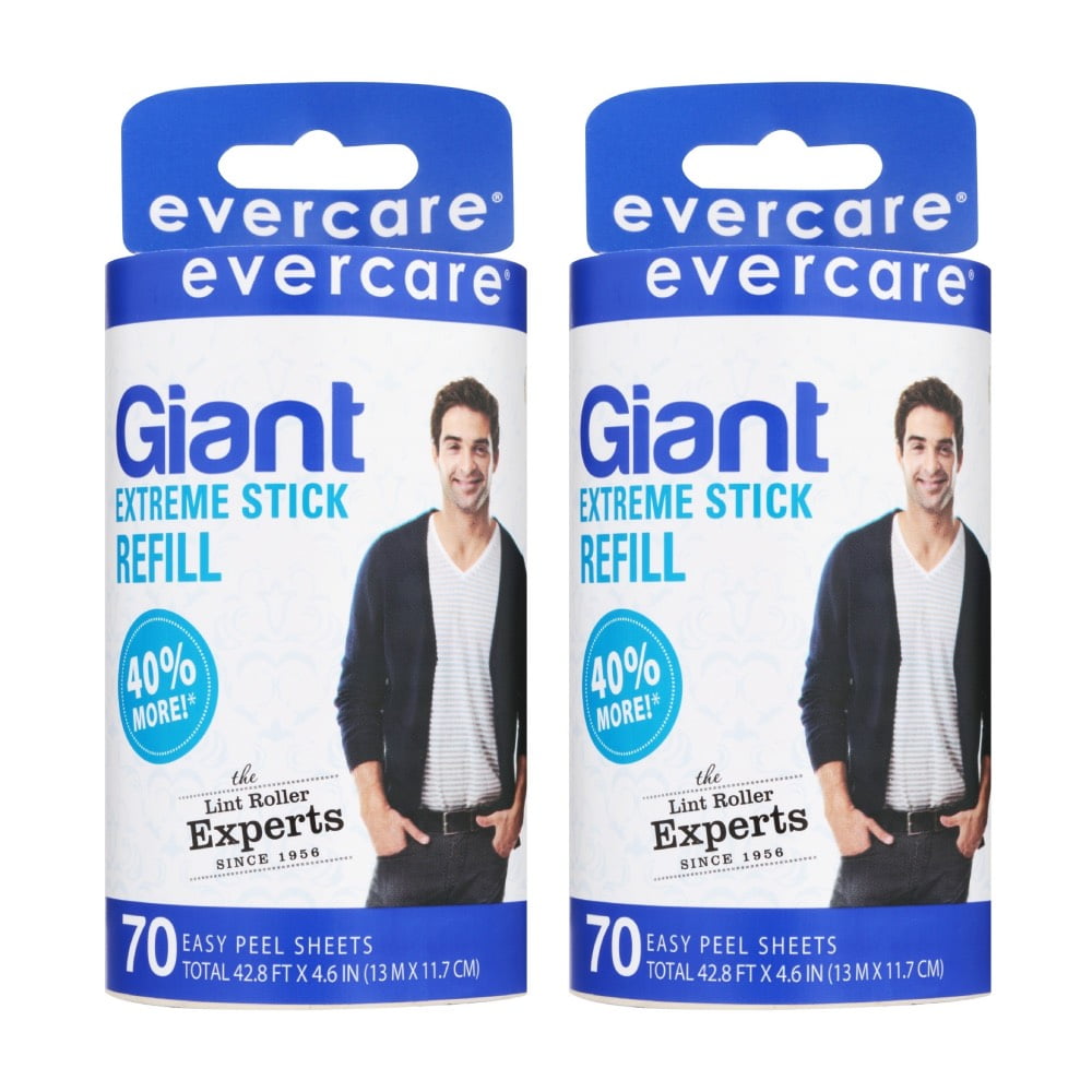 Evercare Giant Lint Roller Refill, 2-Pack, 70 Easy Peel Sheets, Extreme ...
