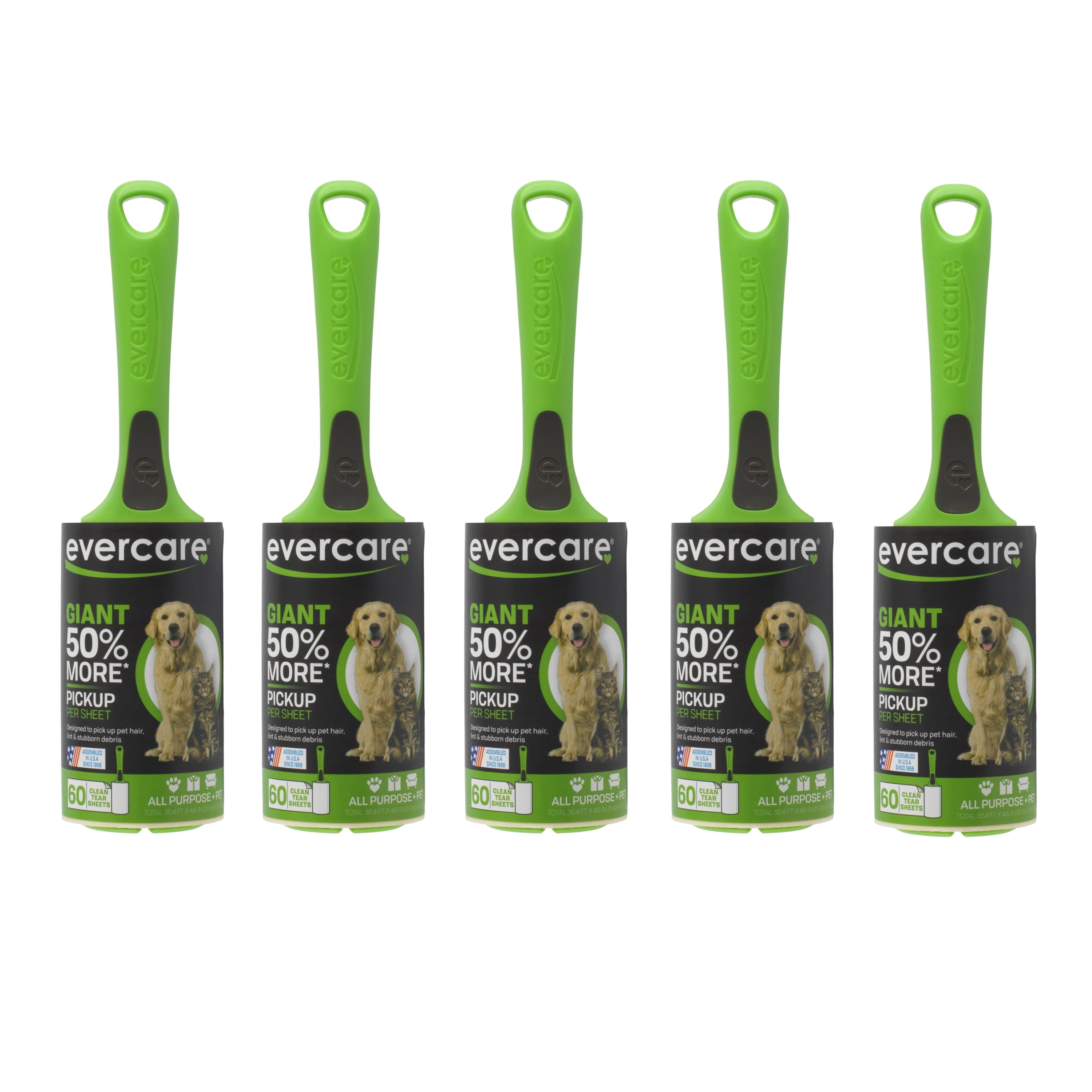 Evercare Pack of 5 Extreme Stick Pet Giant Lint Rollers, 60 Sheets Each ...