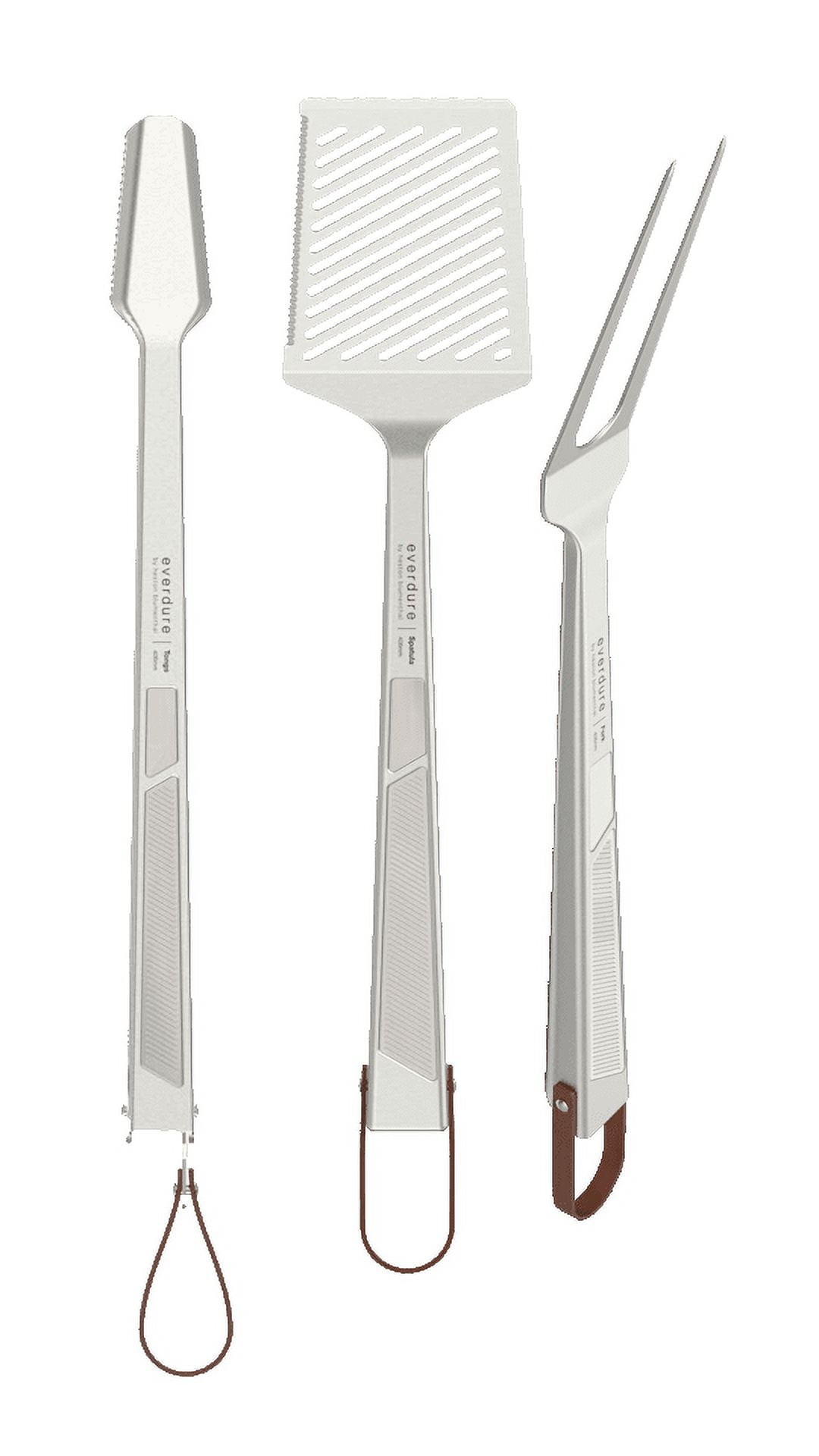 Everdure 3 Pack BBQ Tool Kit. Brushed Stainless Steel Tongs, Spatula ...