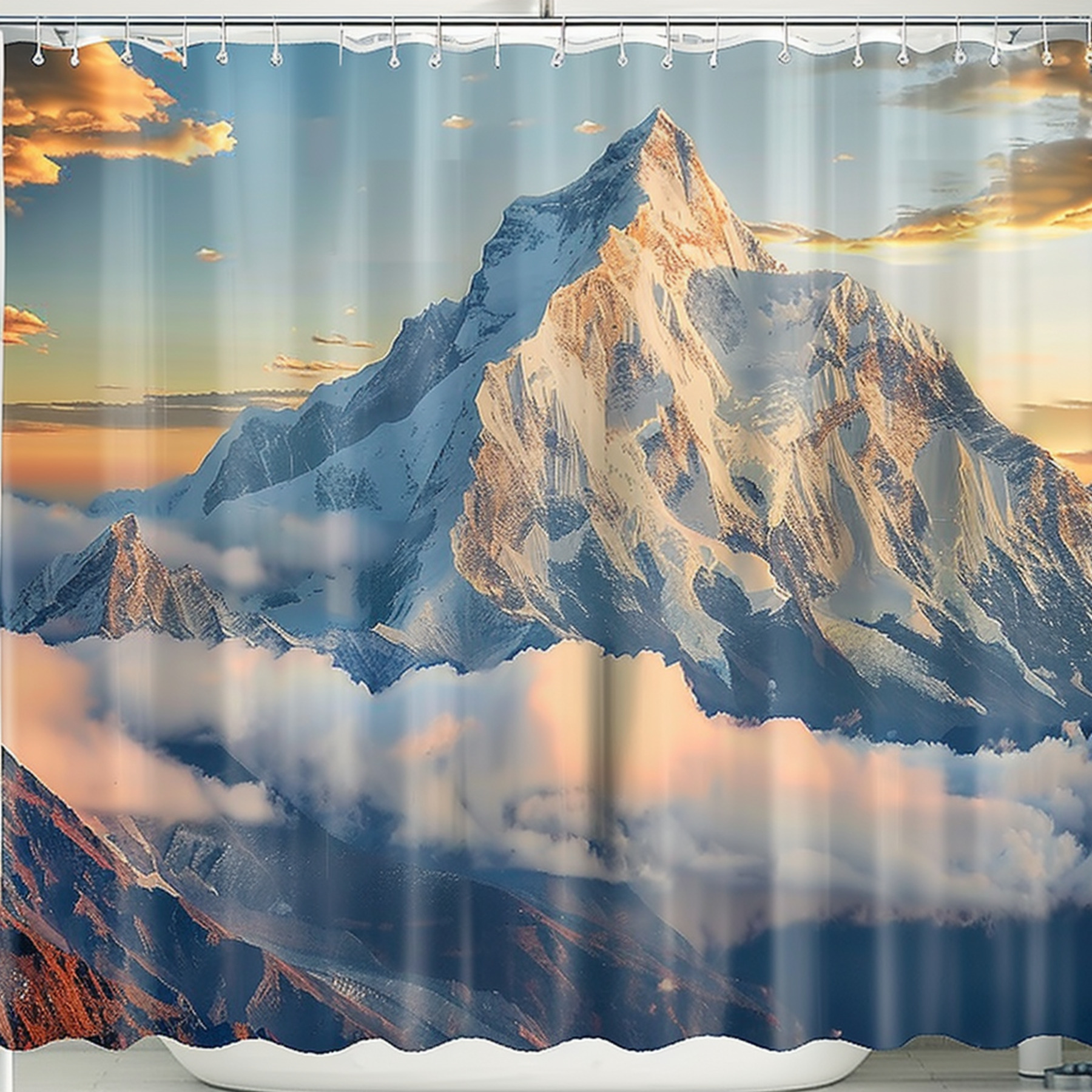 Everest Mountain Himalayan Sy Peaks Shower Curtain Stunning Sunset Sky View Bathroom Decor ...