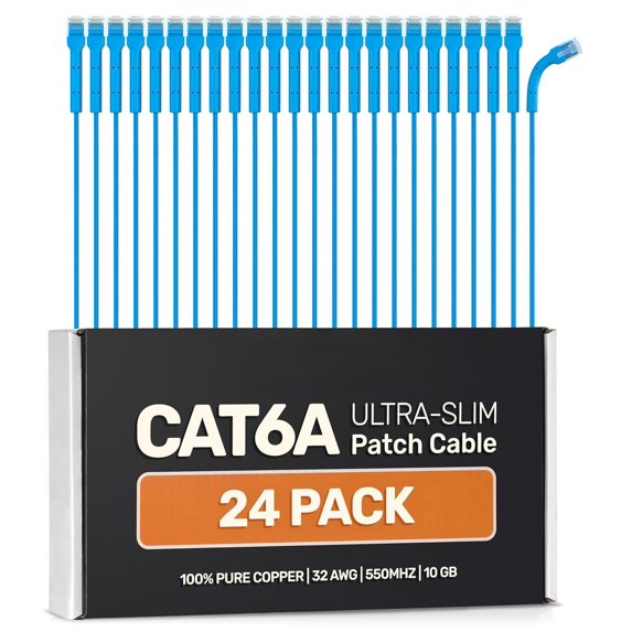 Everest Ultra Slim Cat6a Ethernet Patch Cables 1.5ft (24-Pack) Blue ...