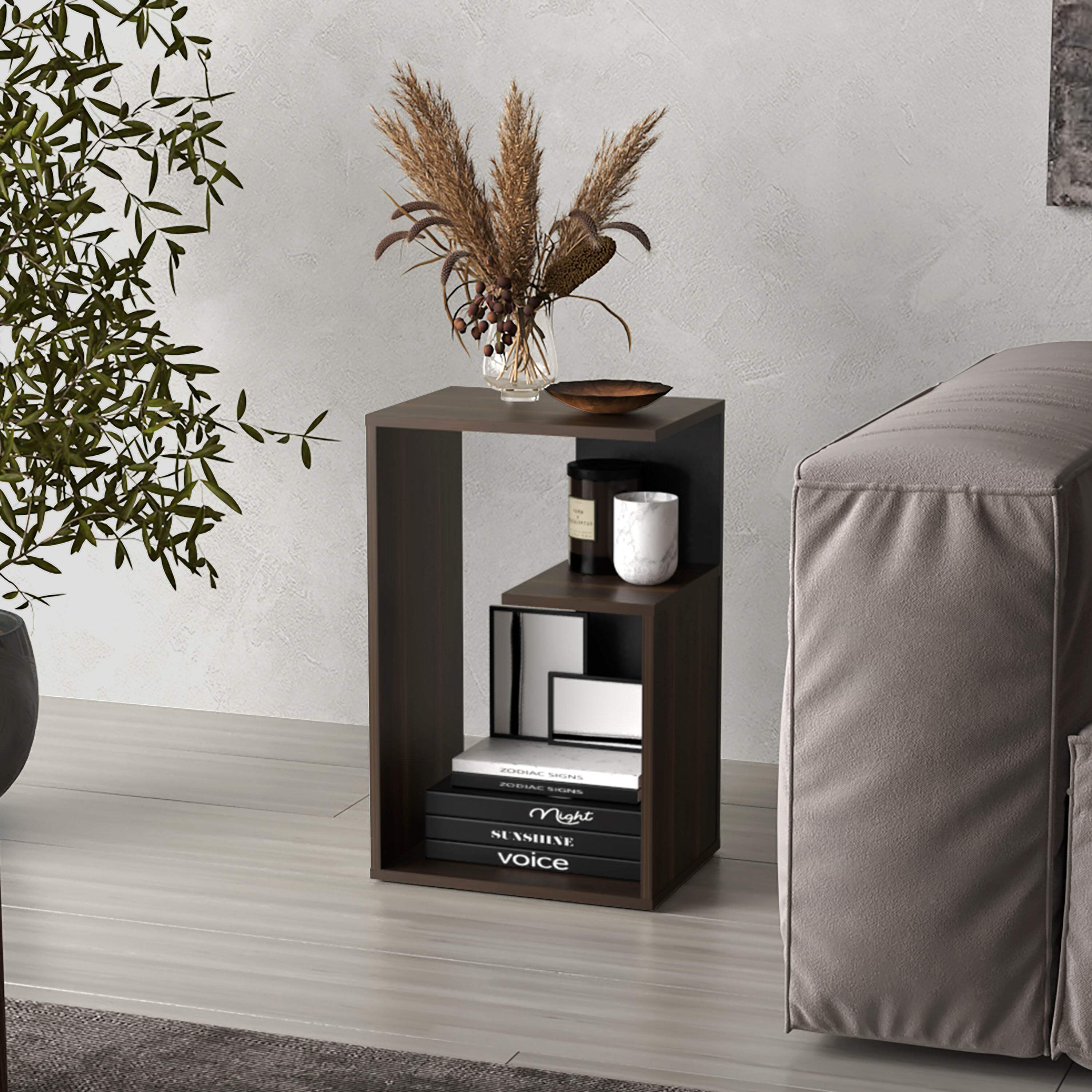 Everet 25" High 3 Tier Shelf Side Table Dark Oak Desk Top Primary ...