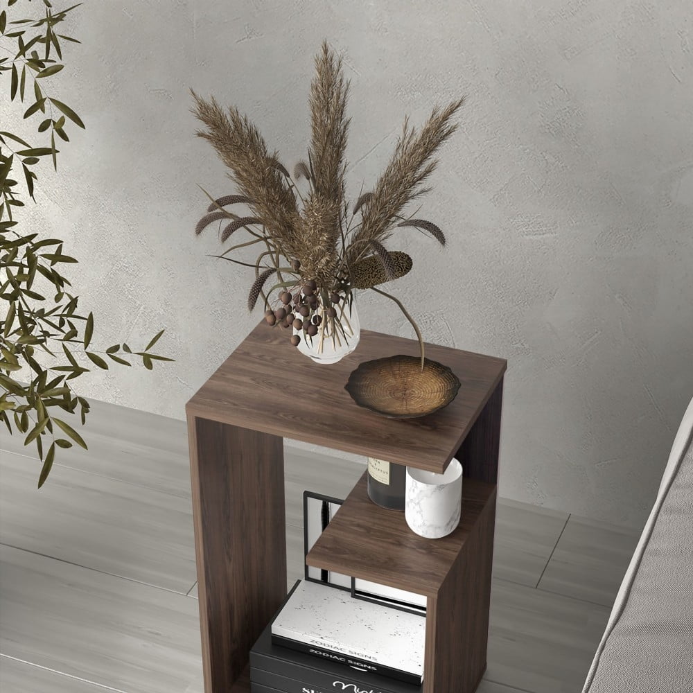 Everet 25" High 3-Tier Shelf Side Table - Dark Walnut with Stylish ...