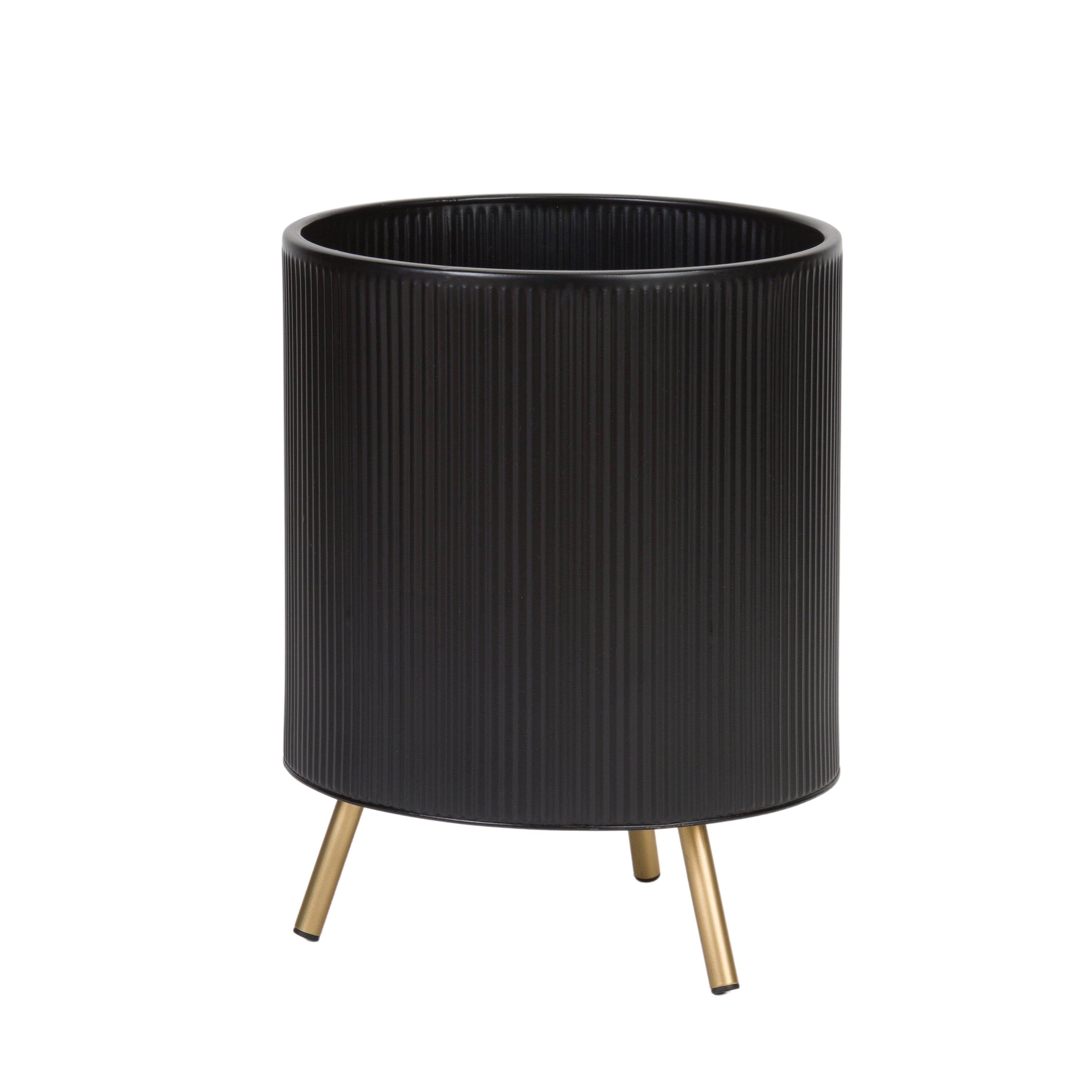 Everett Black Mid-Century Modern Indoor Metal Pot Planter with 3-Leg ...