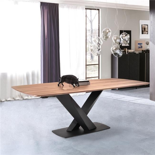 Everett Contemporary Dining Table in Matte Black Finish & Walnut Top ...