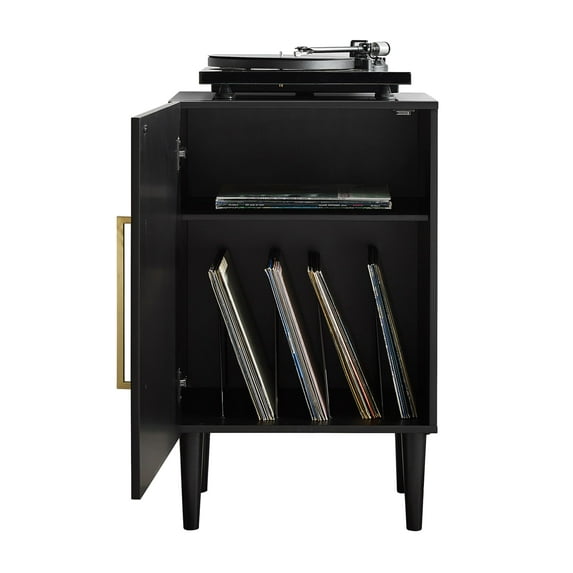 Everett Record Player Stand with Storage for Vinyl Records, Matte Black ...