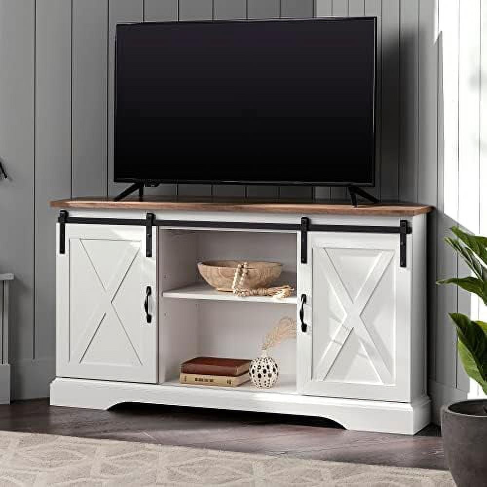 Everette Modern Farmhouse Double Sliding X Barn Door Stand For Tvs Up ...