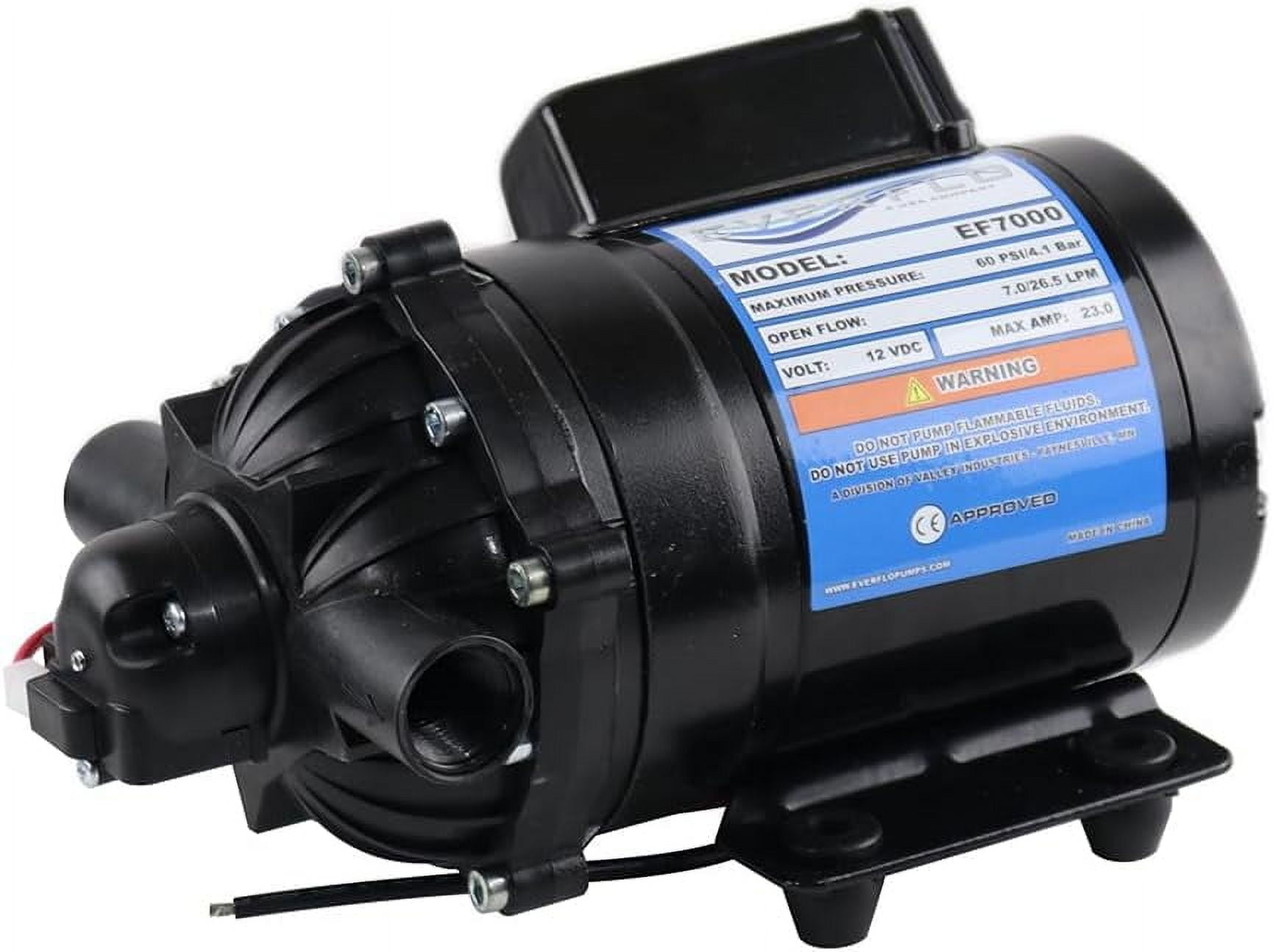Everflo 12V On-Demand Diaphragm Pump - 7.0GPM, 60 PSI, 1/2" FNPT Ports ...