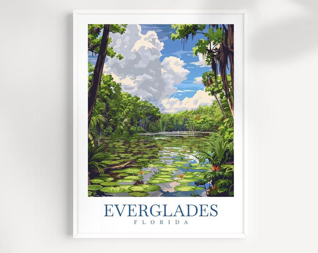 Everglades Florida Travel Print Wall Art - Illustrated Wetland ...