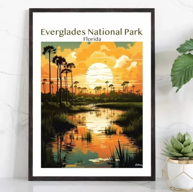 Everglades Sunset, Travel Poster, Modern Wall Art NO FRAMED POSTER Home Decor, Vintage Art Print ...