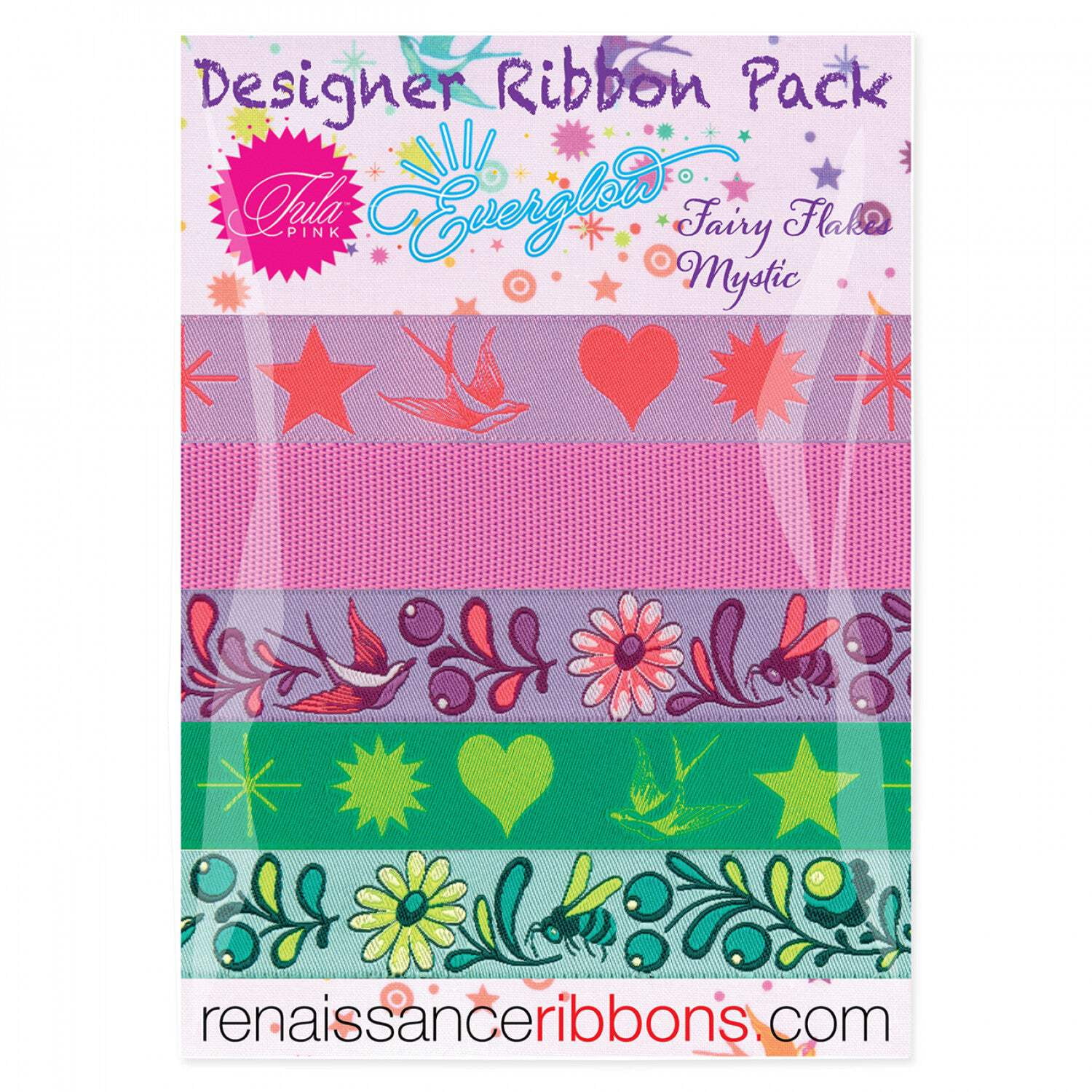 Everglow Fairy Flakes in Mystic Designer Ribbon Pack by Tula Pink for ...
