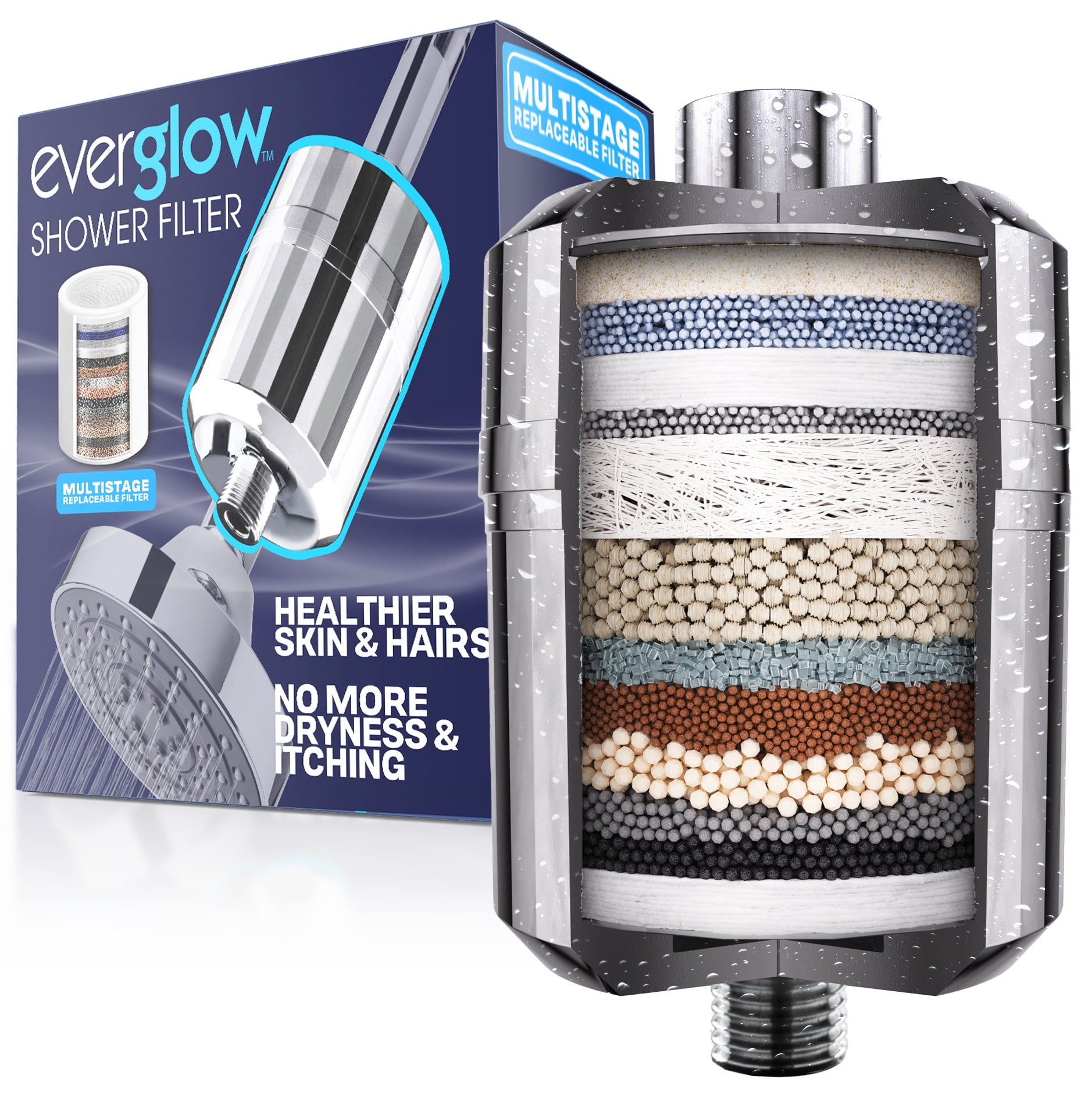 Everglow Shower Head Filter Hard Water High Output Replaceable ...