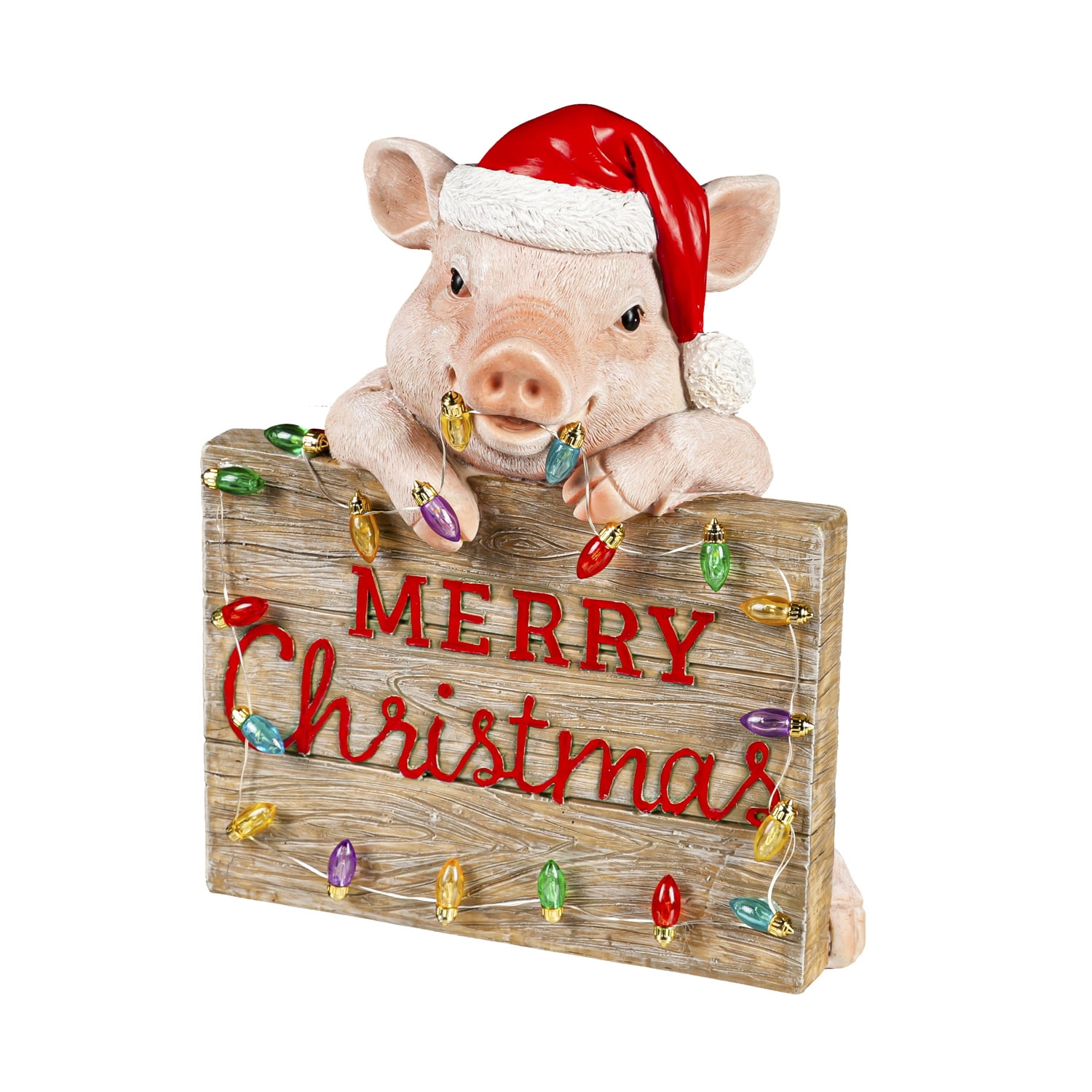 Evergreen 10.43" LED Battery Operated Holiday Pig with Christmas Sign ...